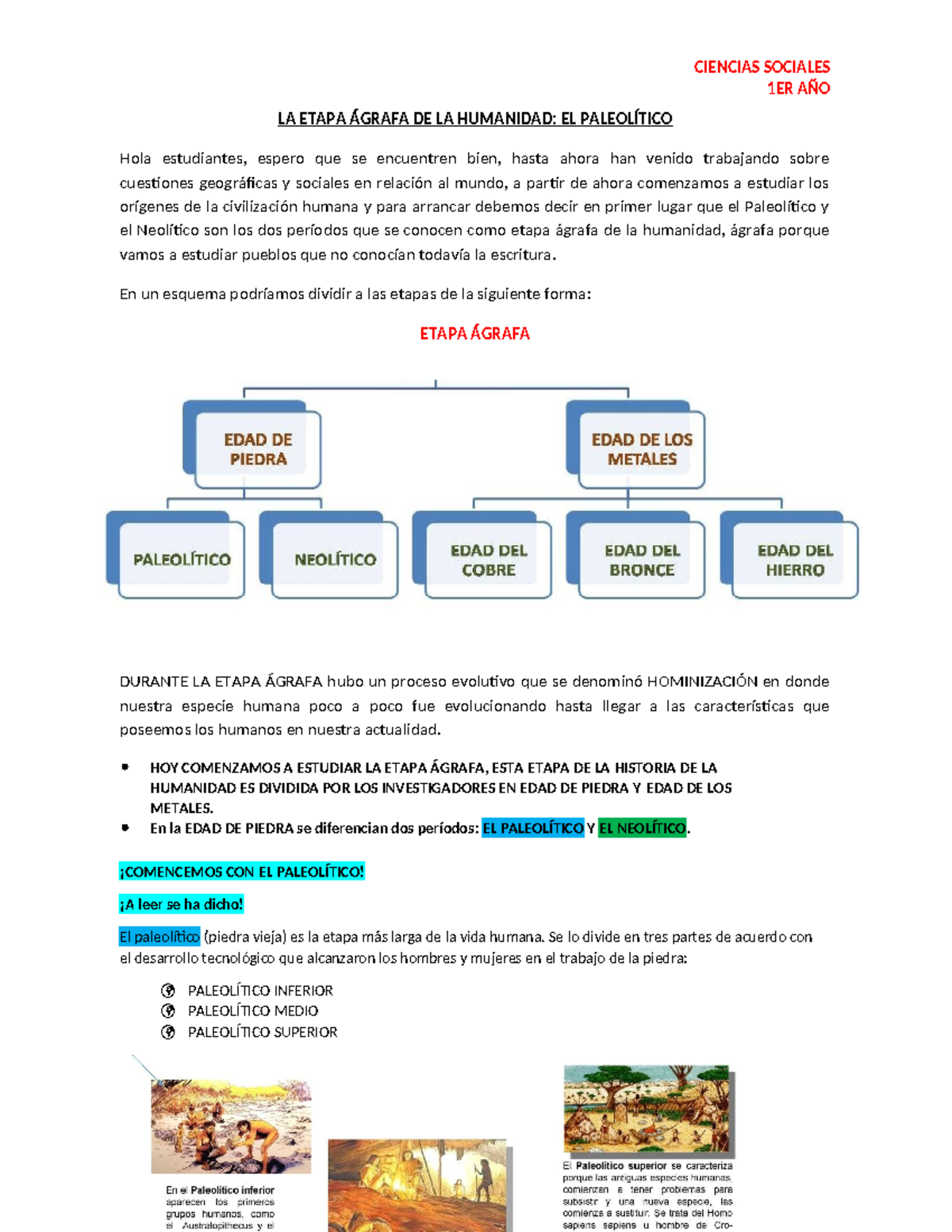 Clase 1, Paleolítico - inicios de la civilización - 1ER AÑO LA ETAPA ...