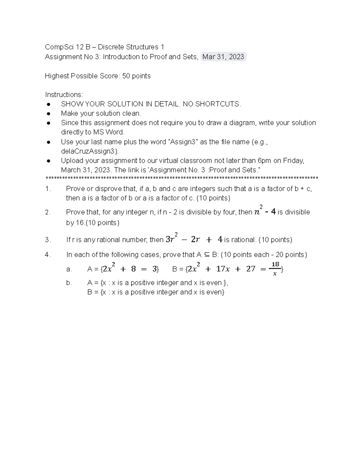 Comp Sci 12 B Assign No 3 Compsci 12 B Discrete Structures 1 4452