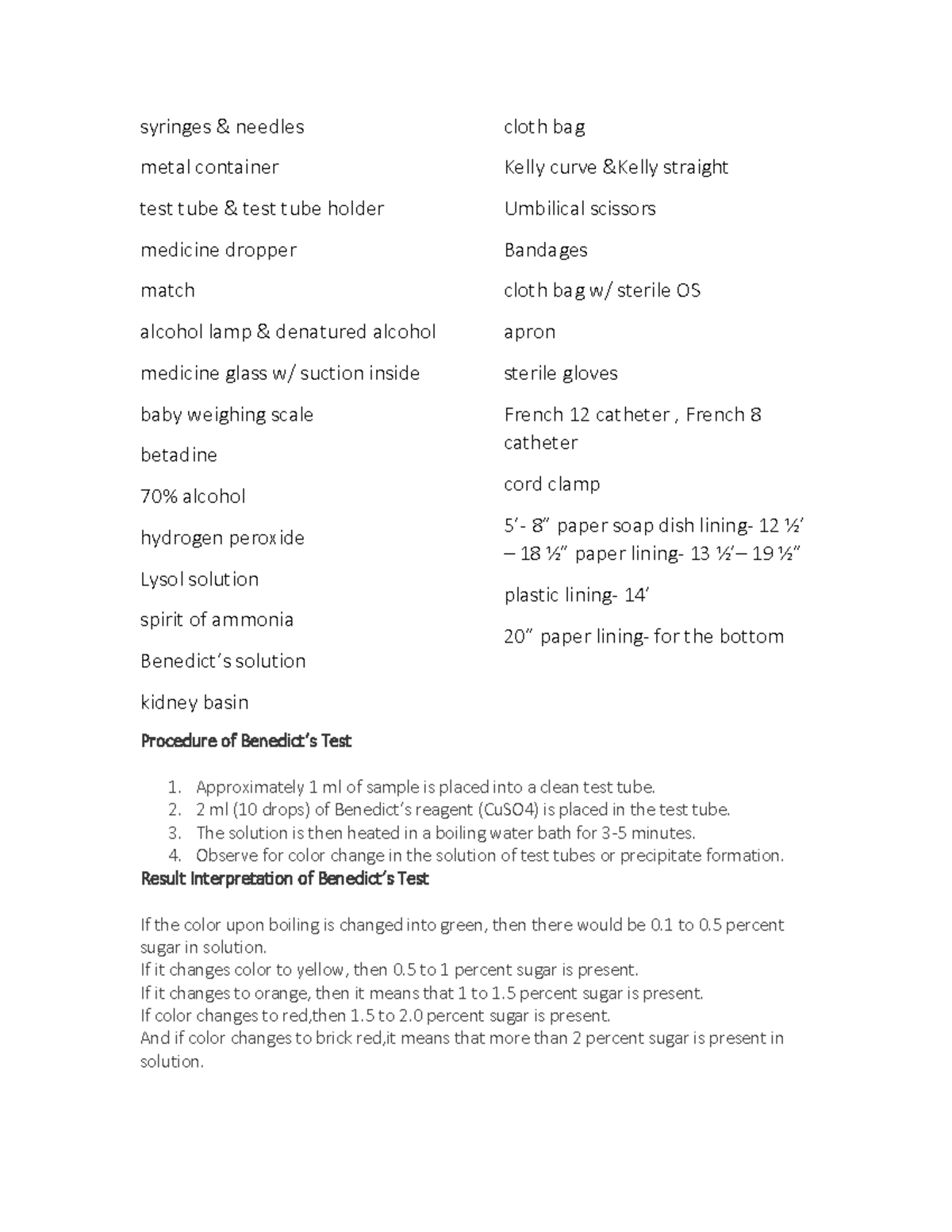 CHN RLE Needs - lecture notes - syringes & needles metal container test ...