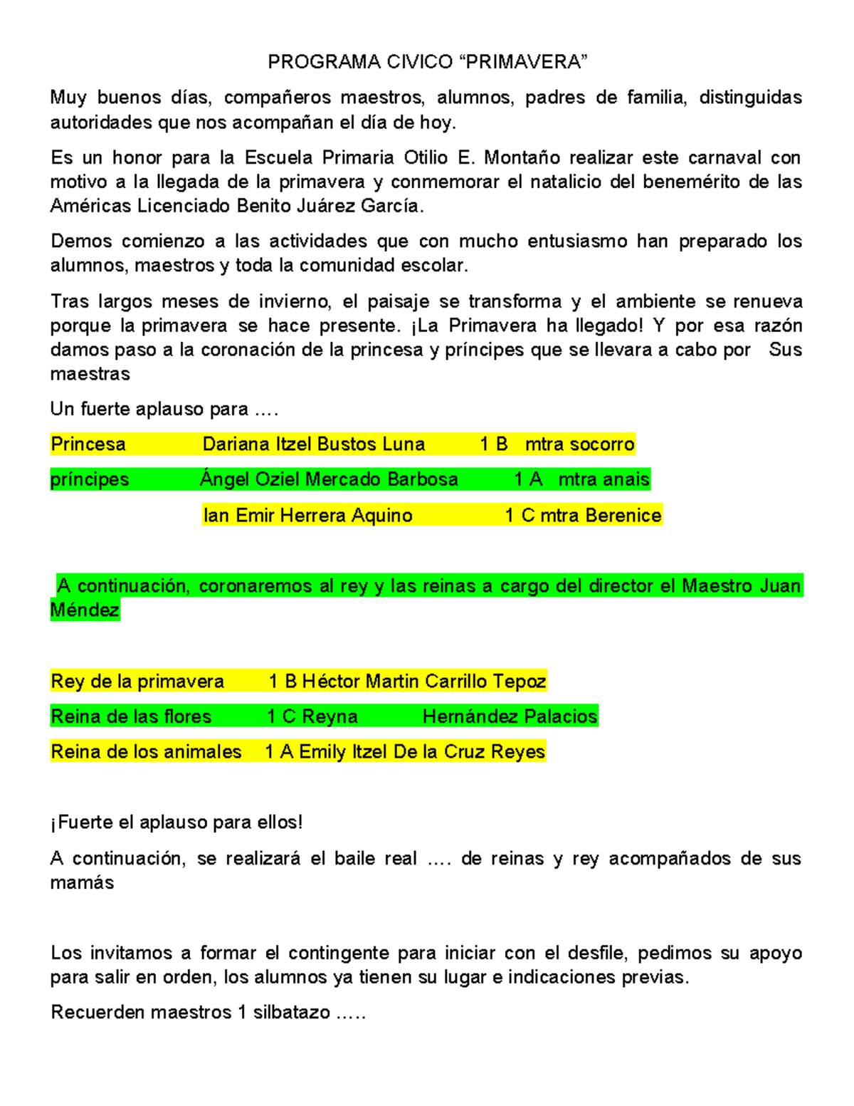 Programa Civico DE LA Primavera - PROGRAMA CIVICO “PRIMAVERA” Muy ...