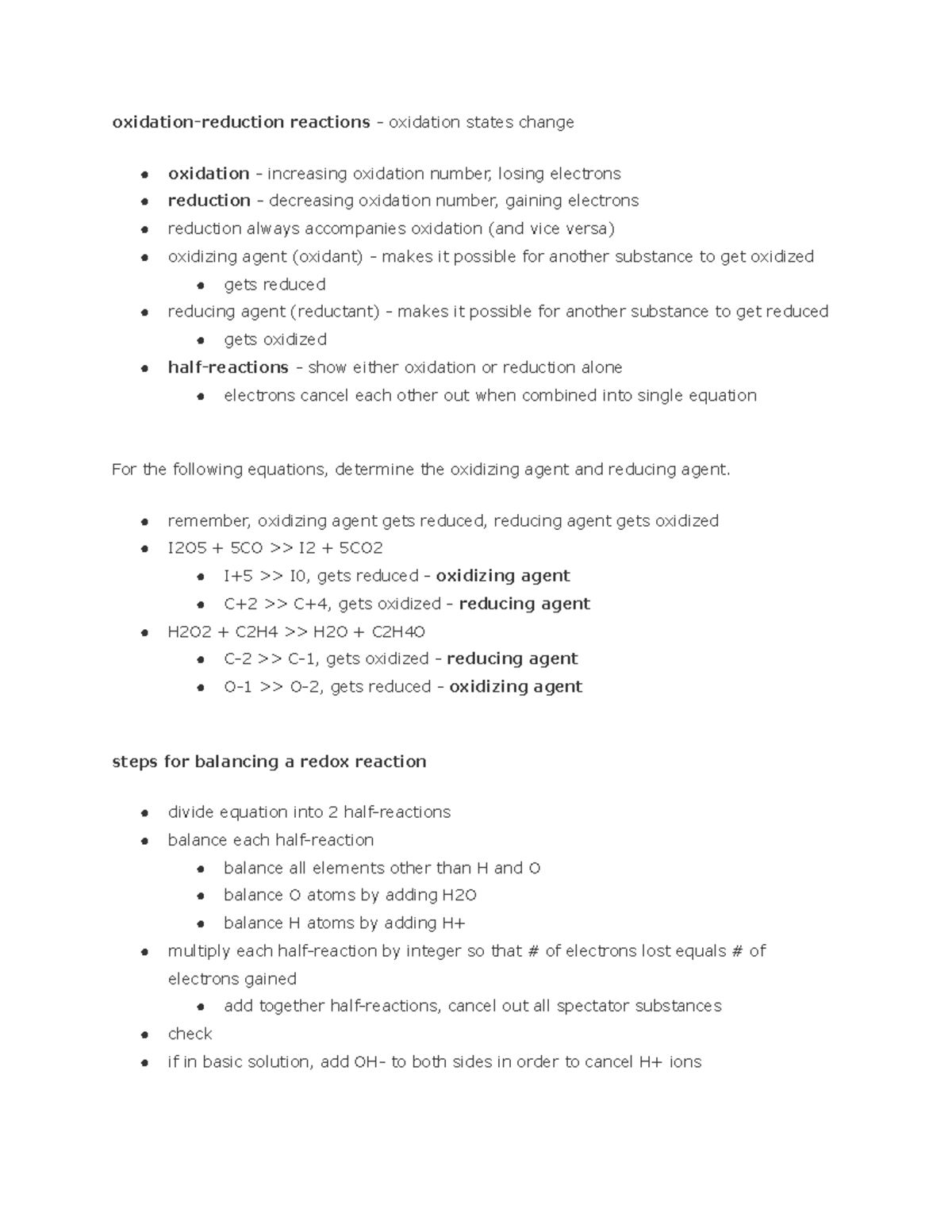 Unit 4 Oxidation-Reduction (Redox) Reactions - oxidation-reduction ...