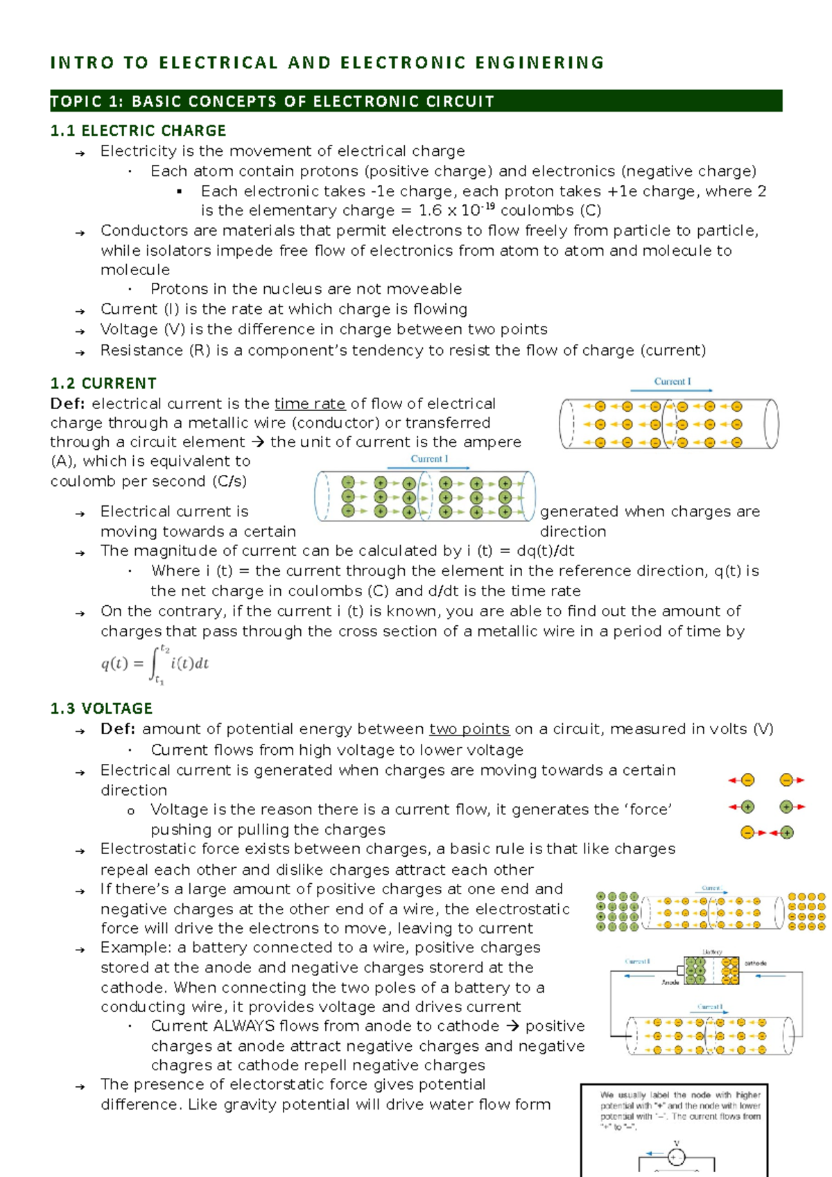 Intro Electrical and Electronic Engineering lec notes - I N T R O T O E ...