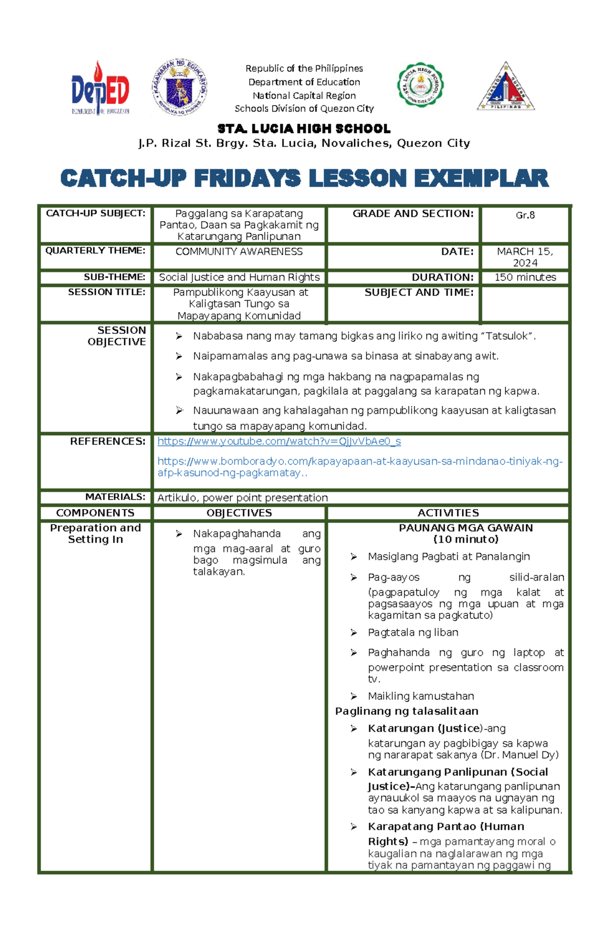 ESP -Grade 8 Lesson- Exemplar March 15-2024- Servitude-1 - Republic of ...