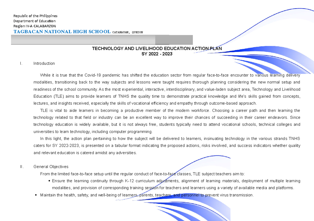 TLE Action-Plan-Checked - Department of Education Region IV-A ...