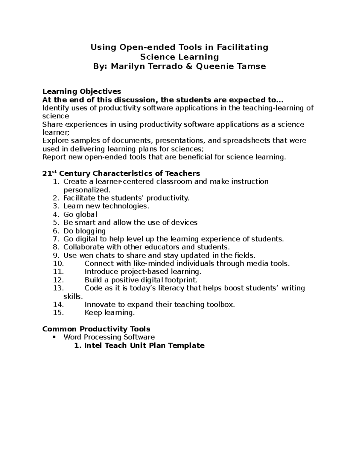 Terrado, Tamse - TTL2 - n/a - Using Open-ended Tools in Facilitating Science Learning By ...