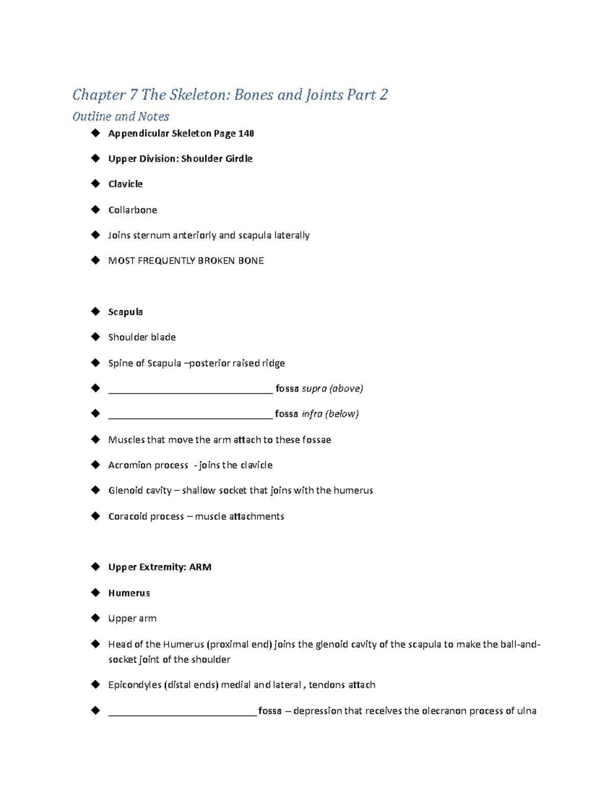 Chapter 7 Part 2 Outline and Notes - Chapter 7 The Skeleton: Bones and ...