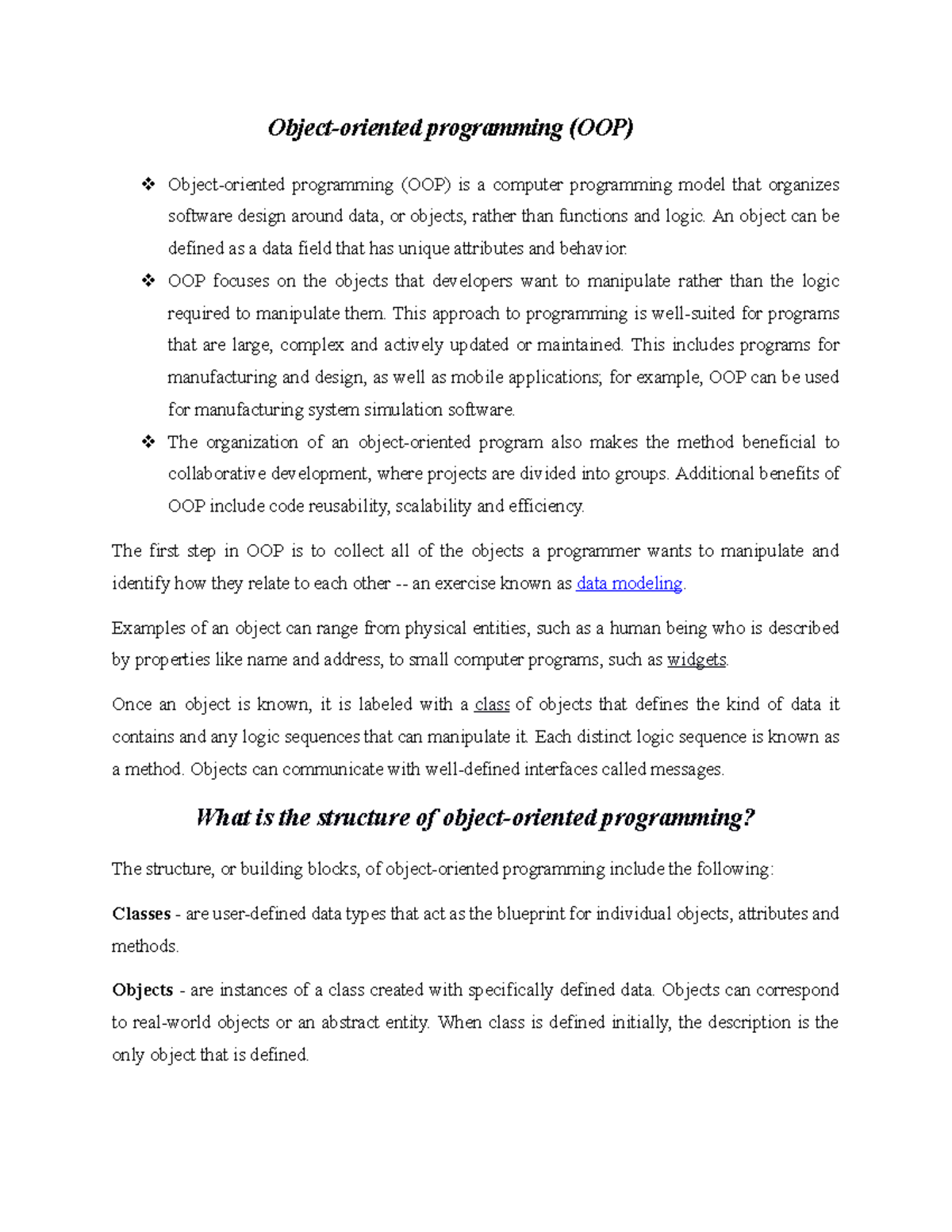 What are the benefits of OOP - BS in Computer Science - Studocu