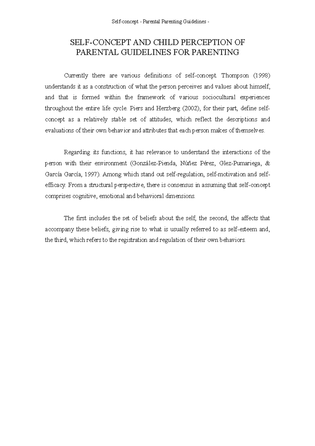 SELF- Concept AND Child Perception OF Parental Guidelines FOR Parenting ...