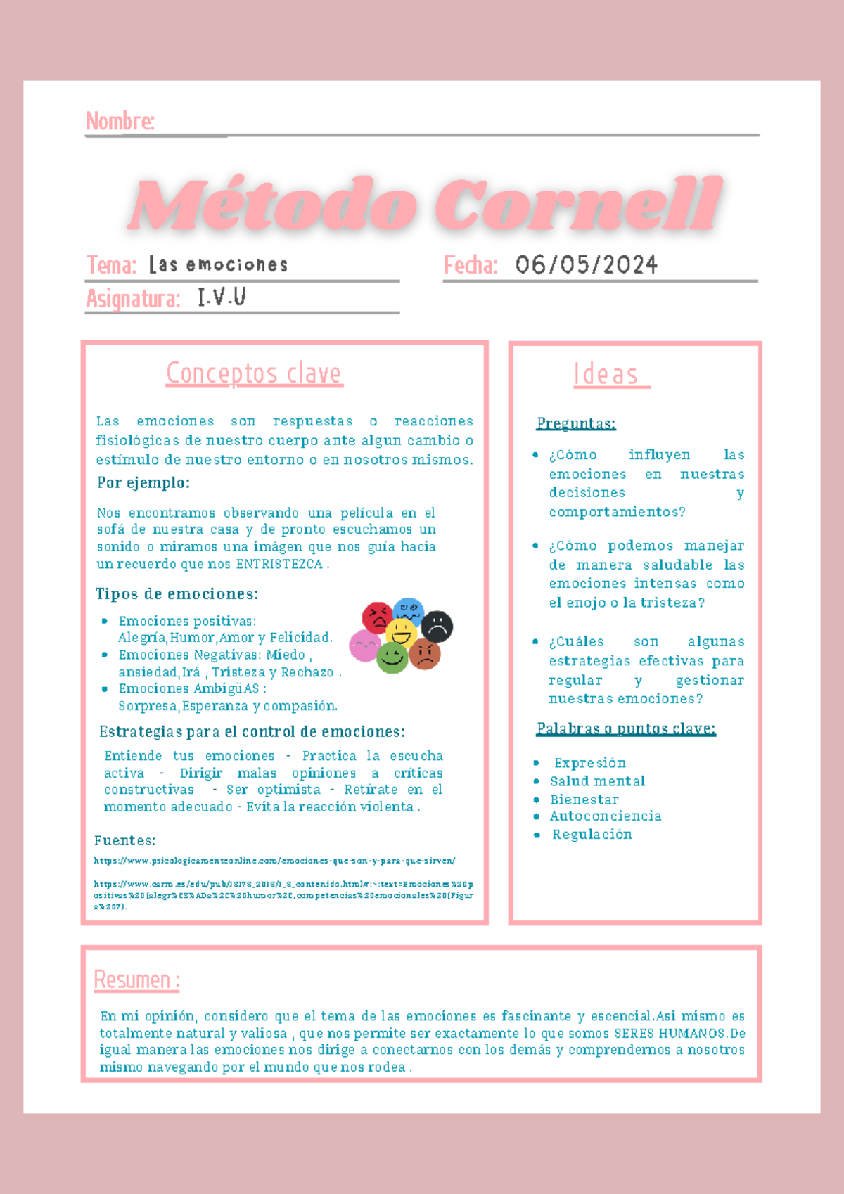Método de conell - Conceptos clave Nombre: Tema: Fecha: Asignatura: I d ...