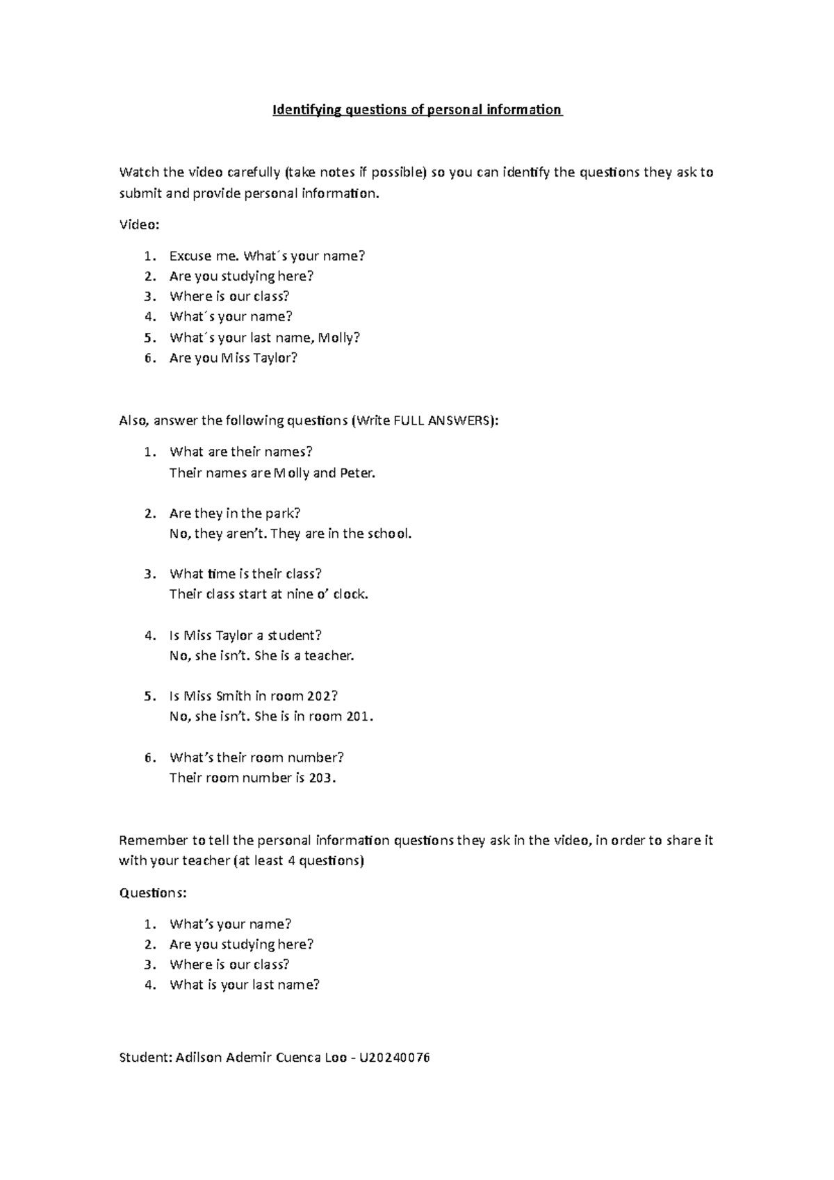 Identifying questions of personal information - Video: Excuse me. What ...