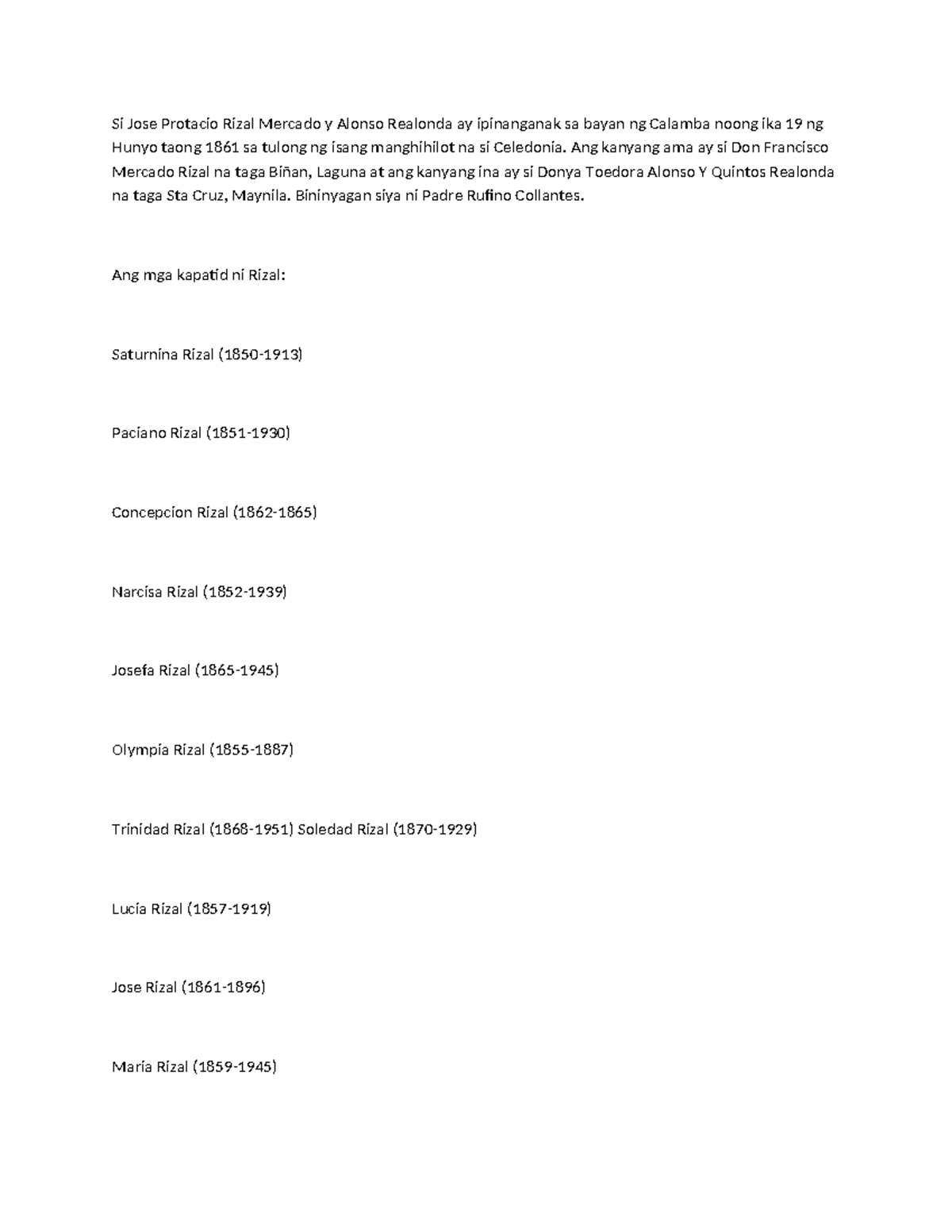 Si Jose Protaci-WPS Office - Si Jose Protacio Rizal Mercado y Alonso ...