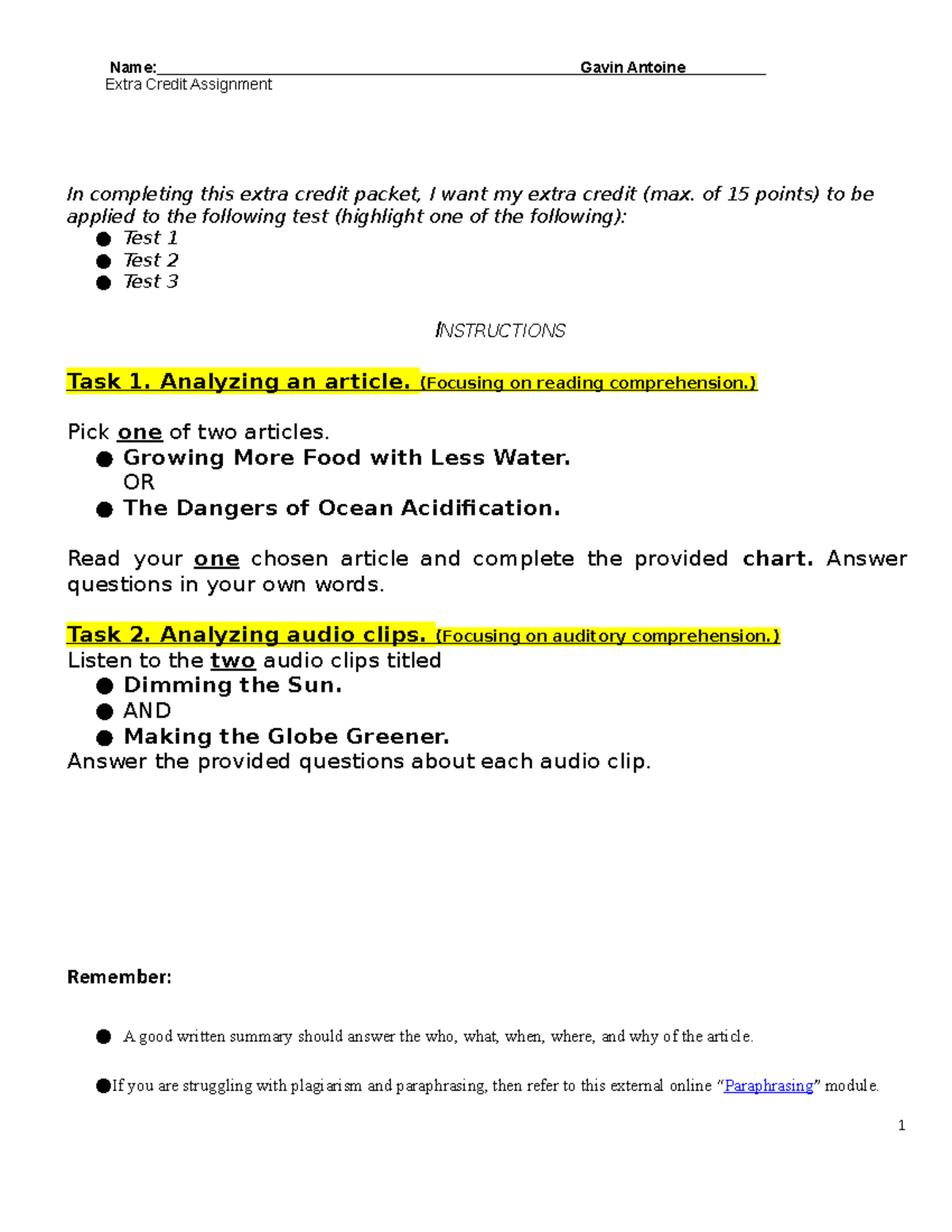 Extracredit- Packet - Extra Credit Assignment In completing this extra ...