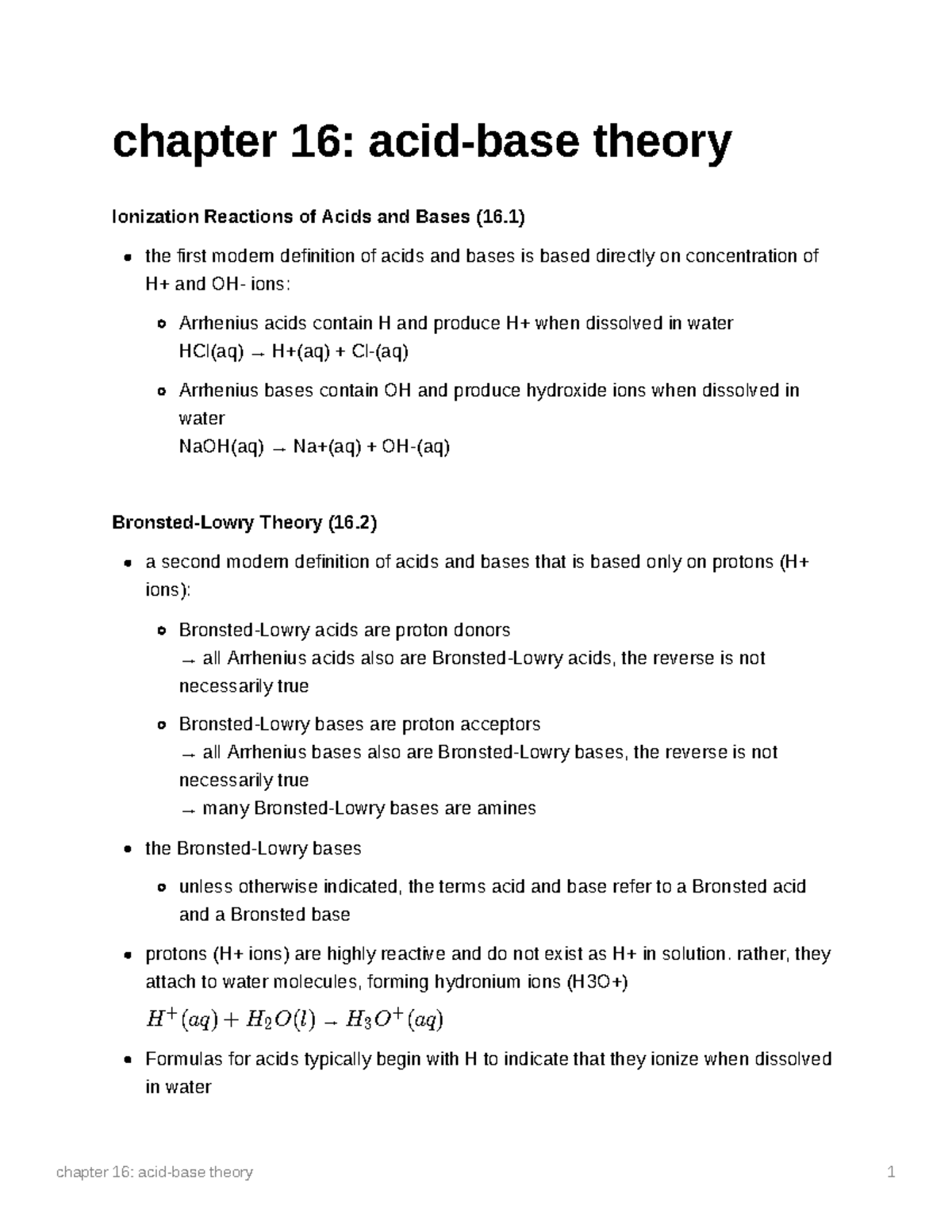 Chapter 16: Acid-Base Theory - chapter 16: acid-base theory Ionization ...