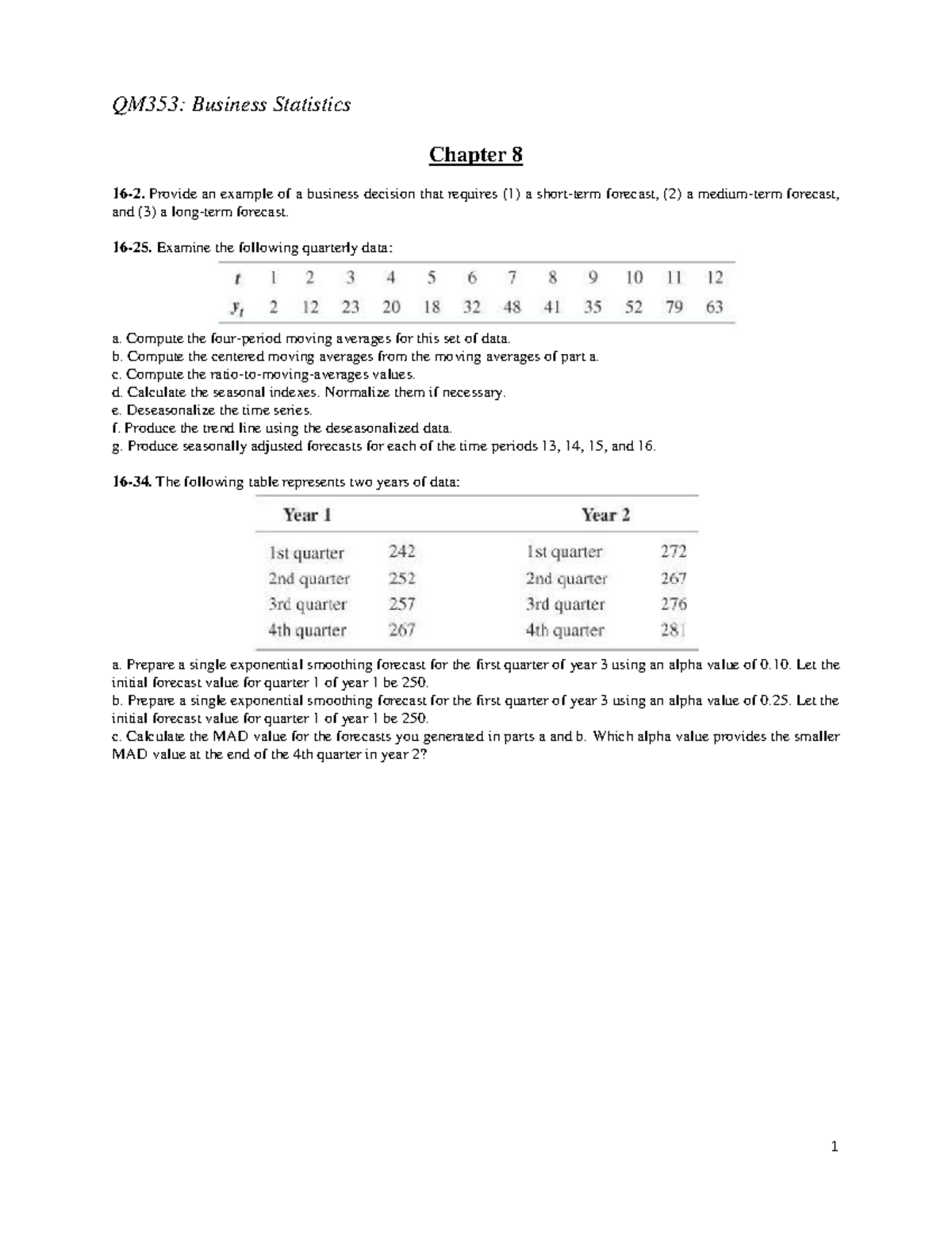 Hwchap 8 - QM 353 NOTES - 1 QM353: Business Statistics Chapter 8 16-2 ...