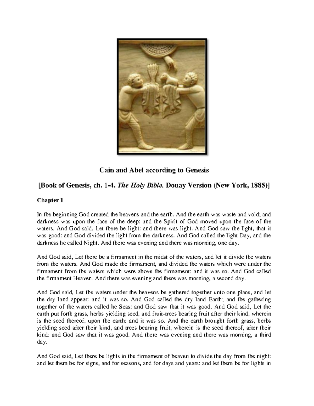 Cain and Abel according to Genesis Notes - The Holy Bible. Douay ...