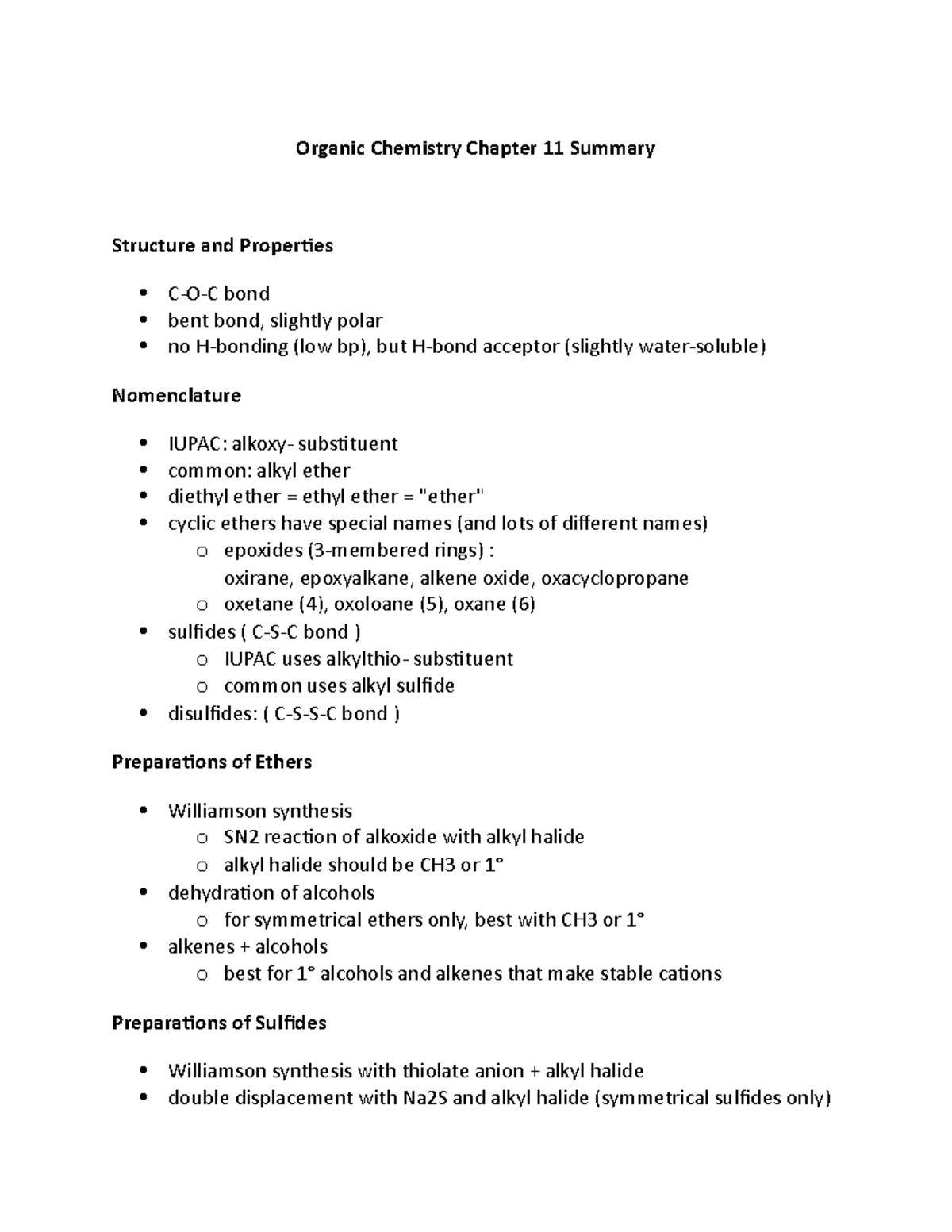 Organic Chemistry Chapter 11 Summary - Organic Chemistry Chapter 11 ...
