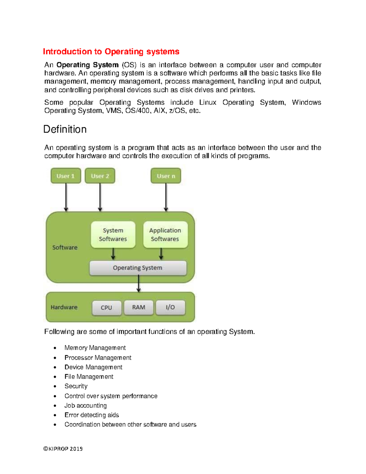 Introduction to Operating systems - An operating system is a software ...