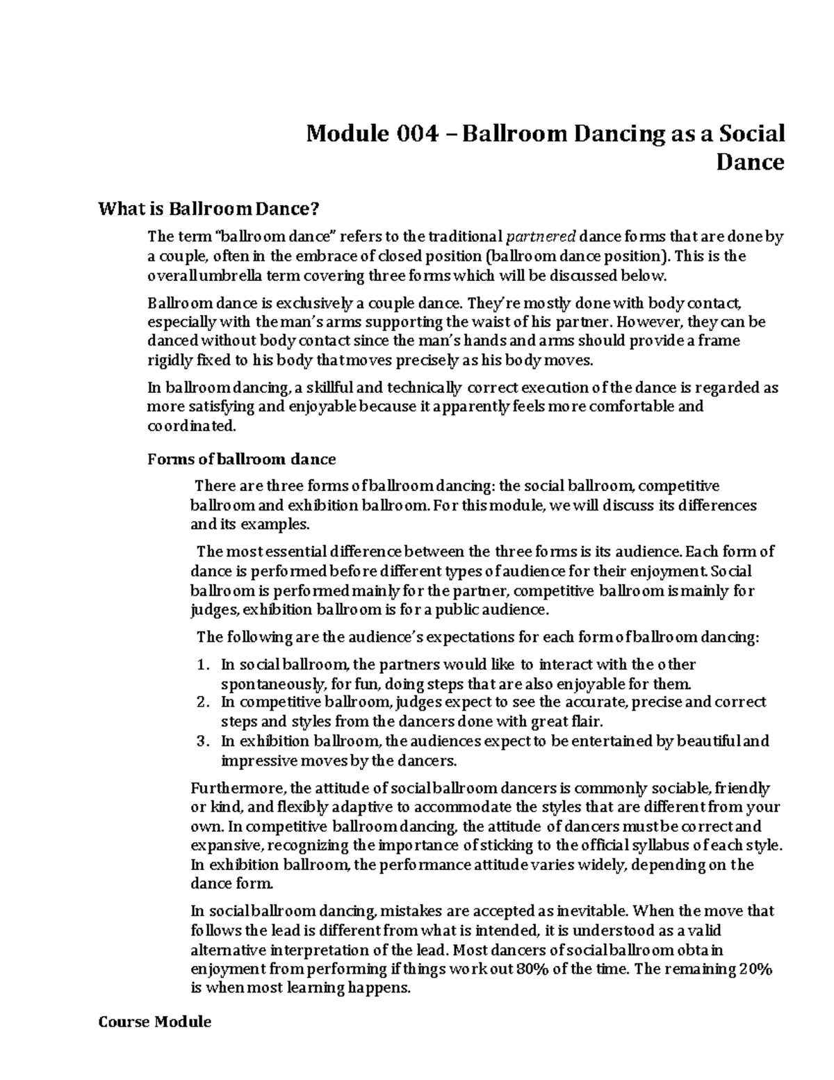 Week 006-Module 006-Ballroom Dancing - Course Module Module 004 ...