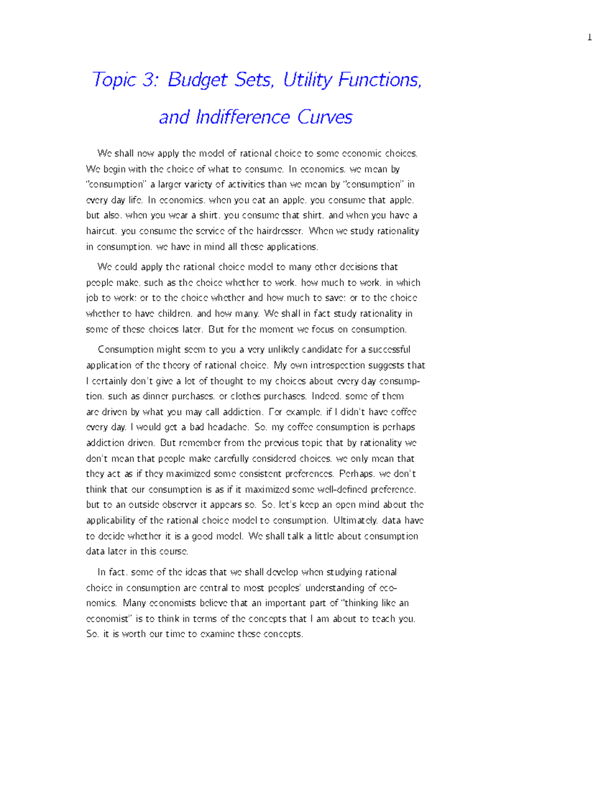 Lecture Notes 3 - materials from ECON 121 at Yale with T. Borgers - ♦♣ ...