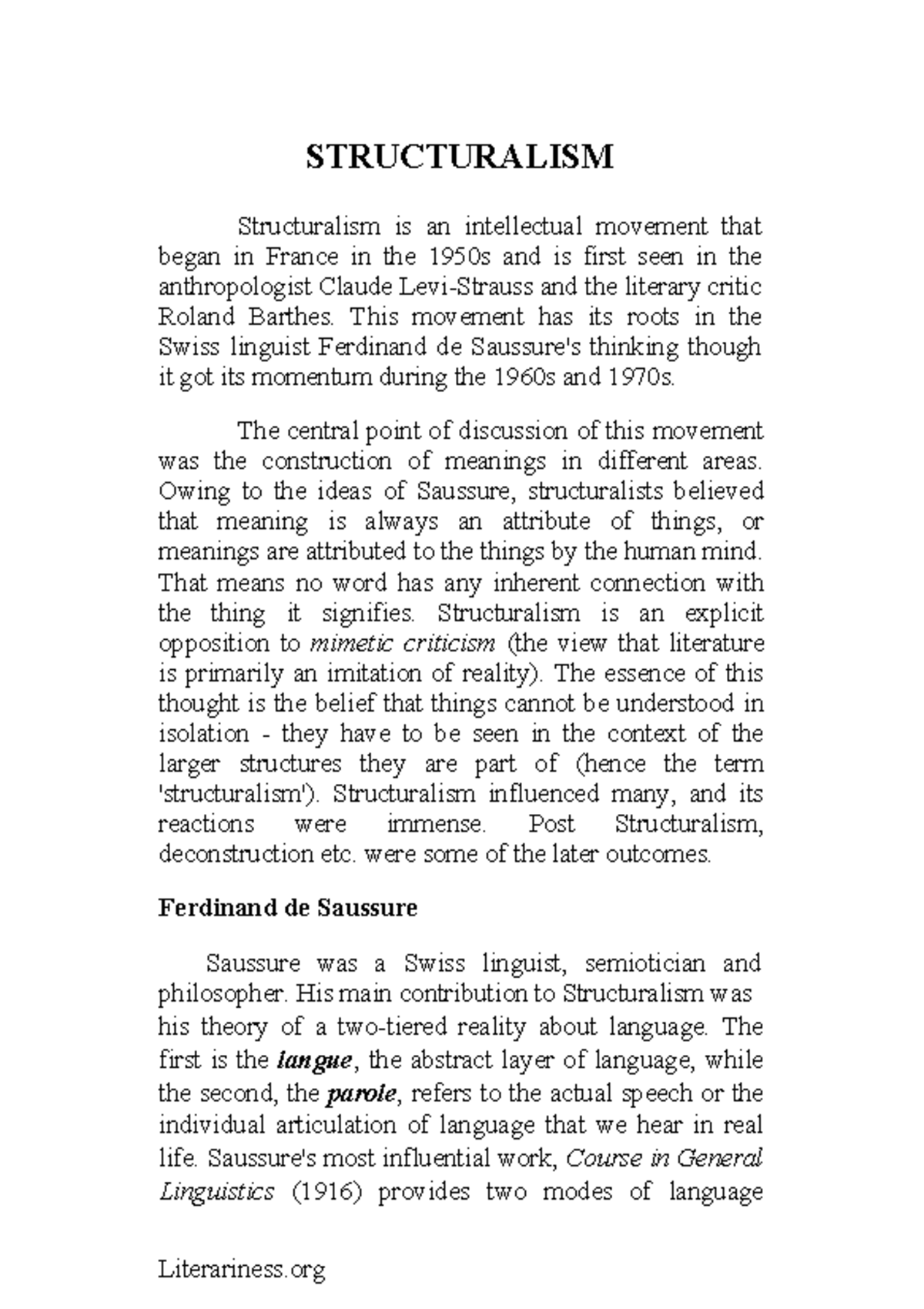 Literariness.org Literary Theory Notes VI Sem - STRUCTURALISM ...