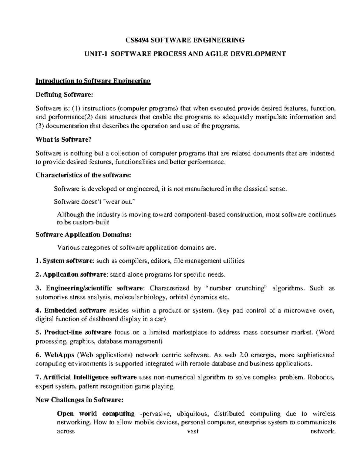Engineering subject software engineering unit1 - CS8494 SOFTWARE ENGINEERING UNIT-I SOFTWARE ...