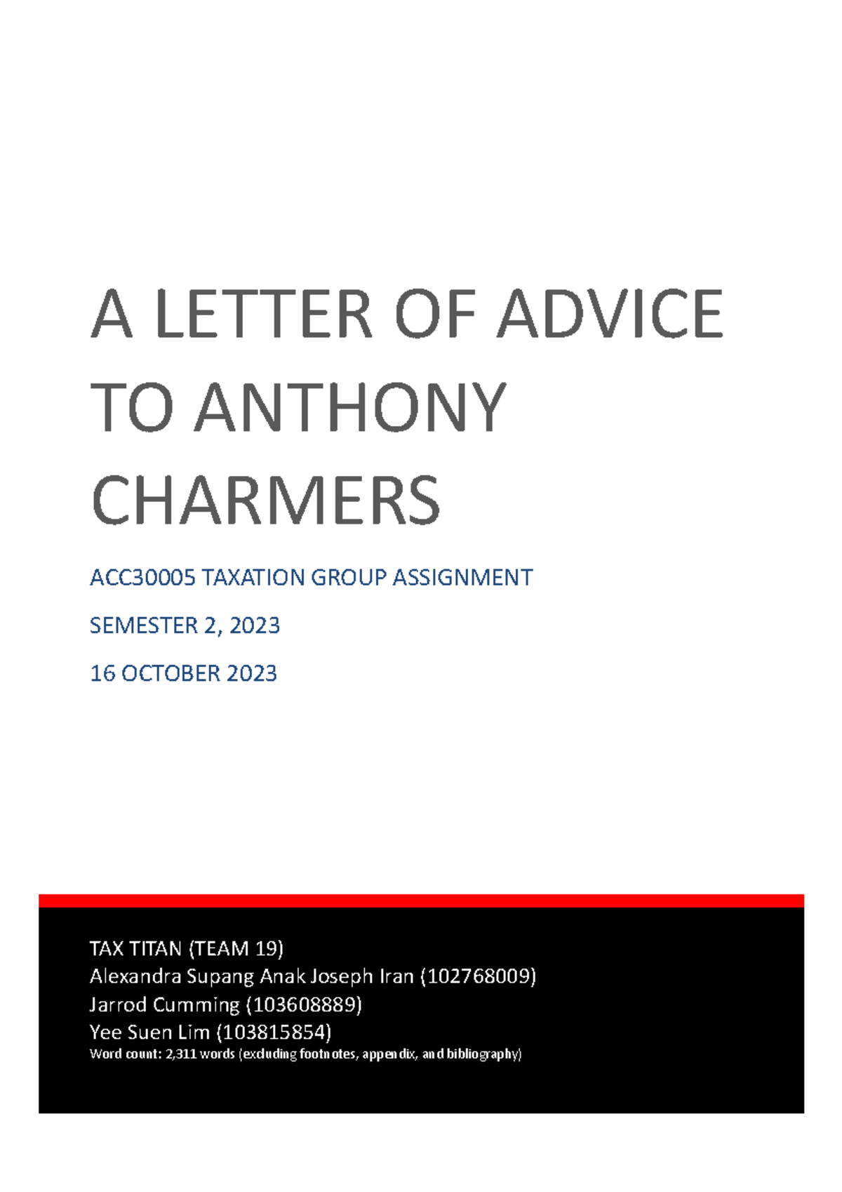 Taxation Assignment - Write a letter to give advice on tax - TAX TITAN ...