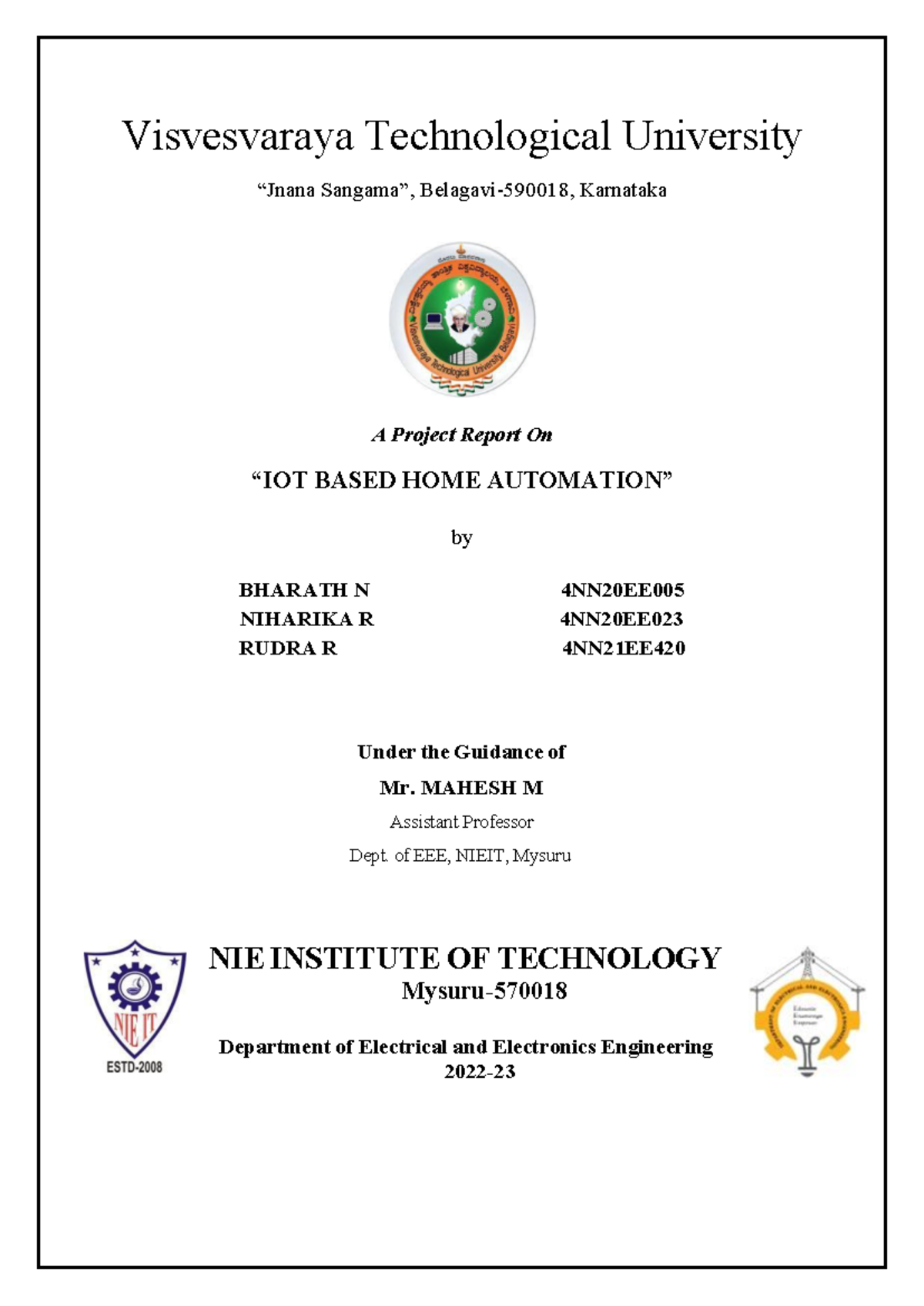 Mini prj Report Front page Final - Visvesvaraya Technological ...