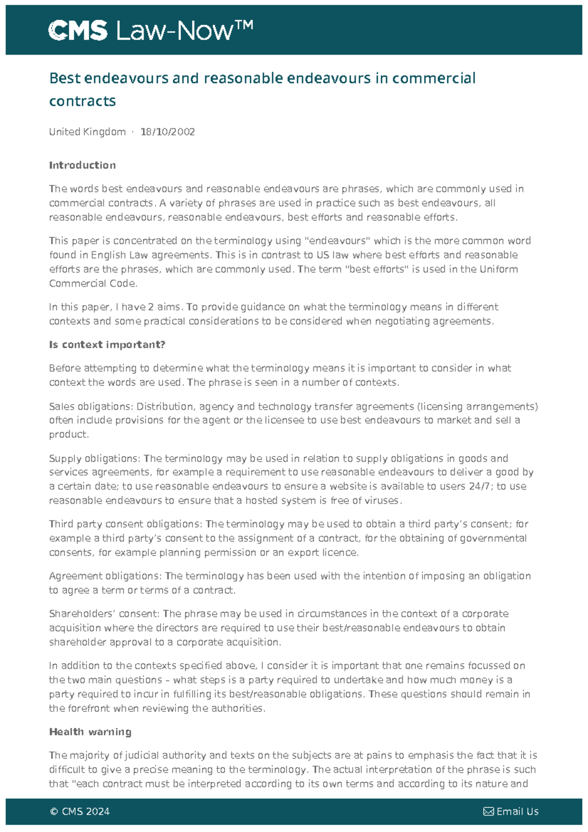 Best endeavours and reasonable endeavours in commercial contracts ...