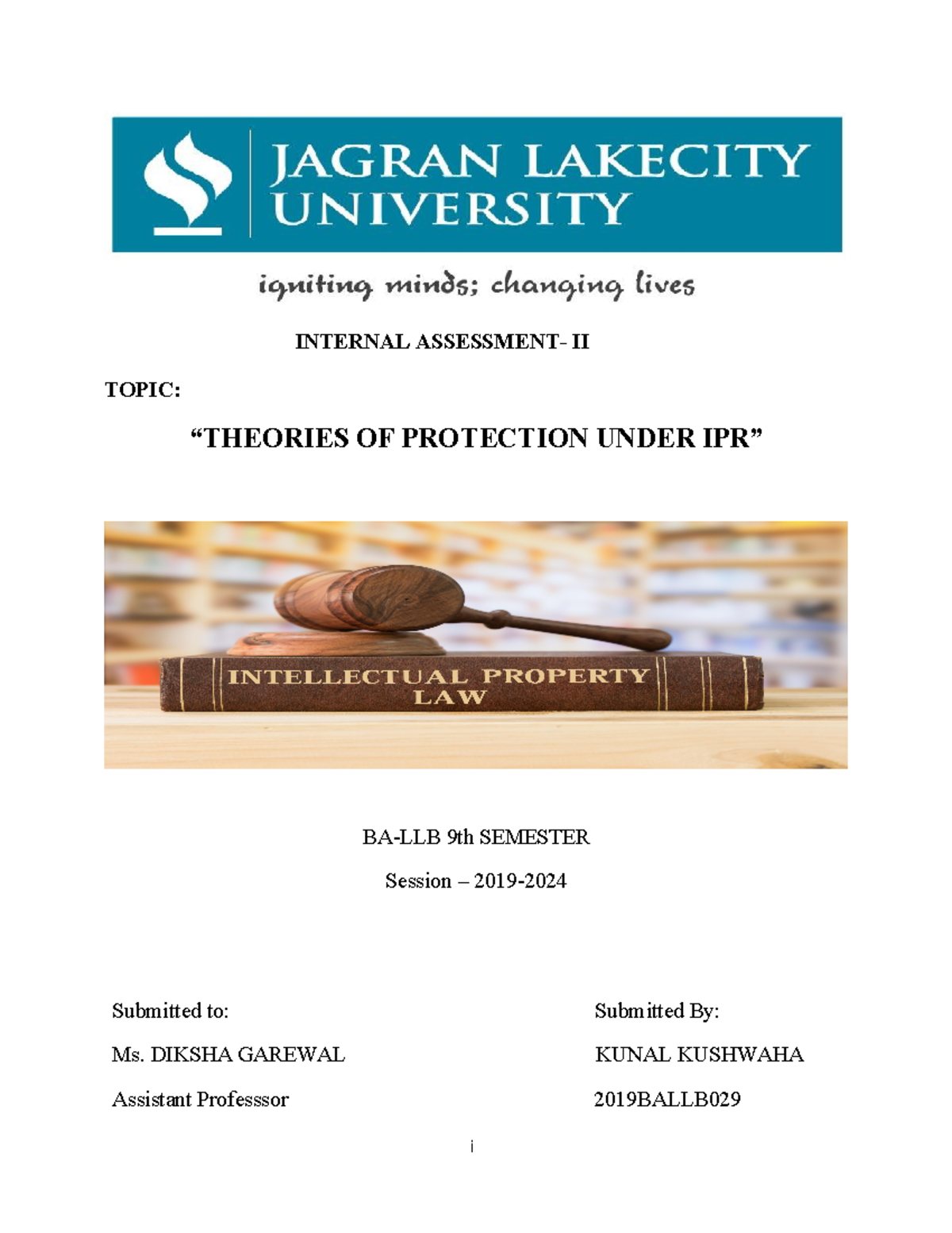 2019 Ballb 029 IPR - i INTERNAL ASSESSMENT- II TOPIC: “THEORIES OF ...