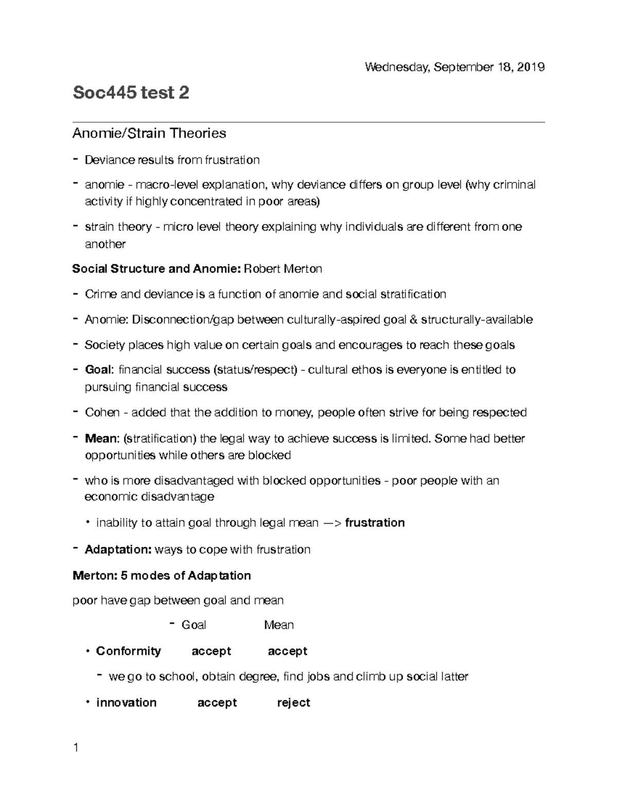 SOC445 TEST 2 - Professor Liu SOC Deviance everything you need for test ...