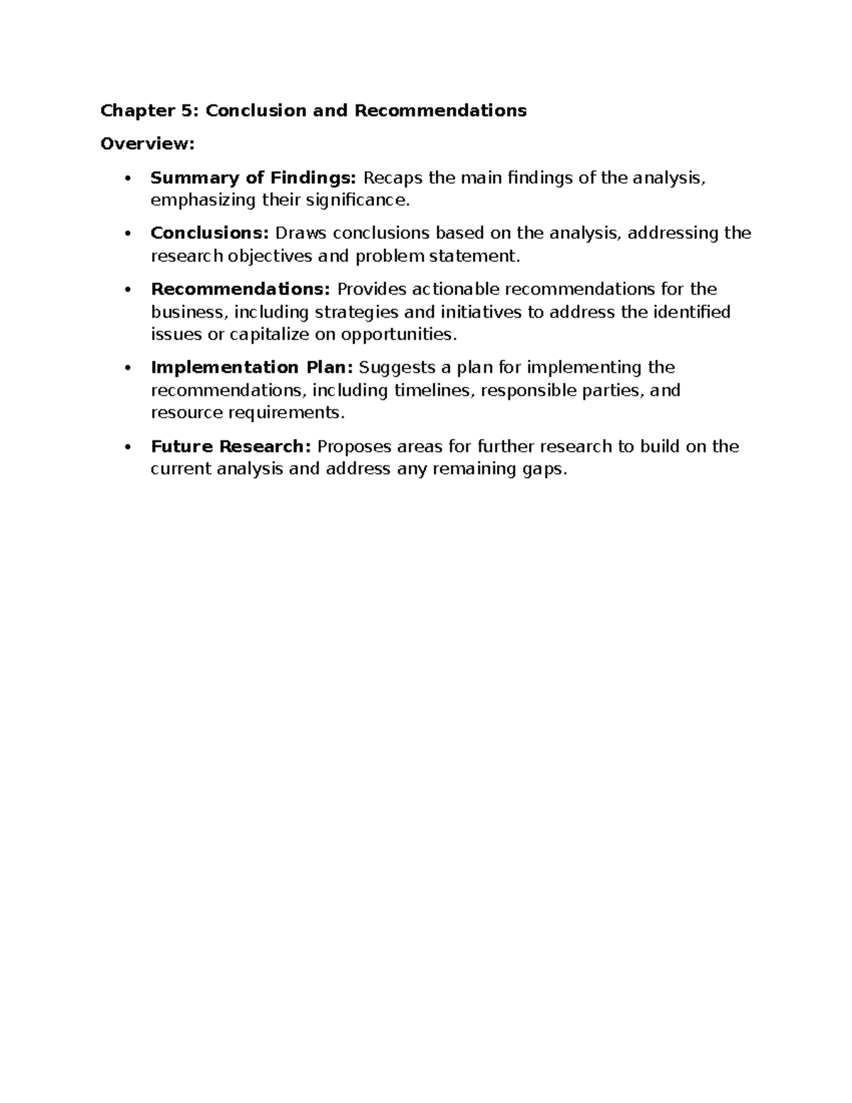 Chapter 5 - Chapter 5: Conclusion and Recommendations Overview: Summary of Findings: Recaps the ...