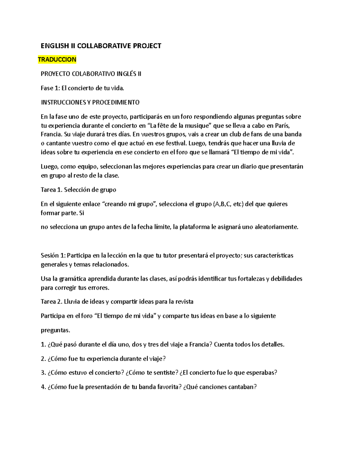 Proyecto Nivel 2 - Fase 1 WORD - ENGLISH II COLLABORATIVE PROJECT ...