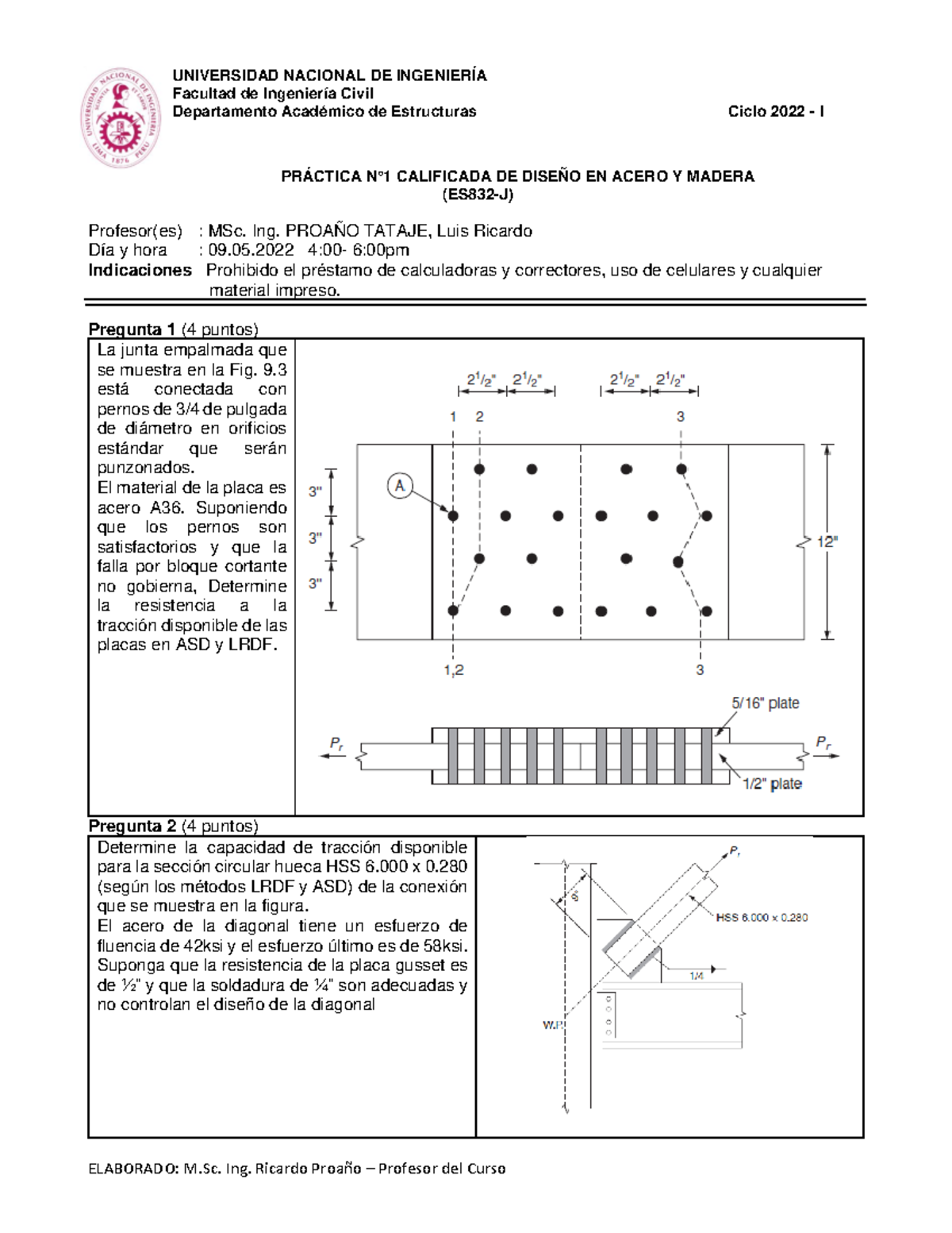 Practica N1 - ES-832J - 2022 - I - ELABORADO: M. Ing. Ricardo ProaÒo ...
