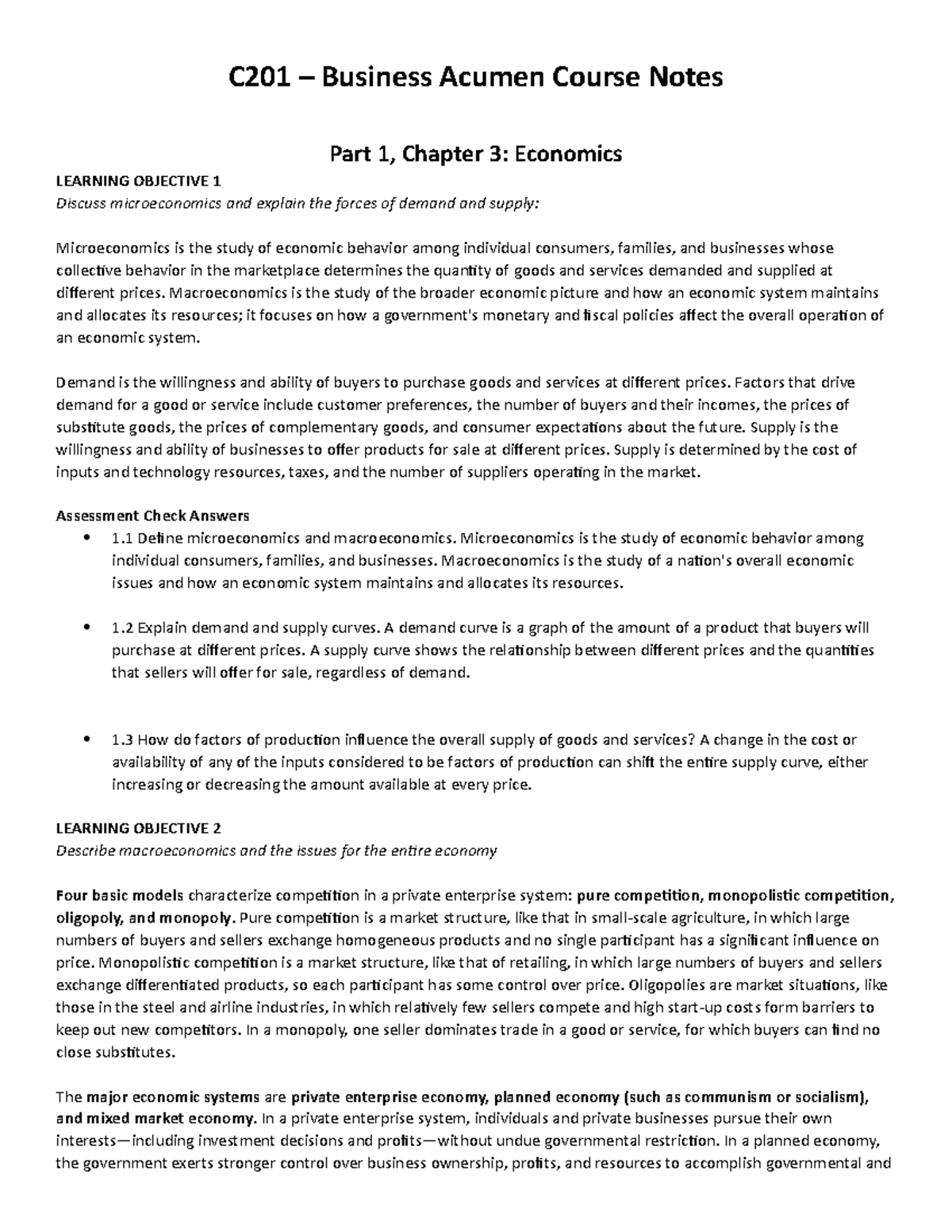 C201 - Business Acumen Study Guide - C201 Business Acumen Course Notes ...