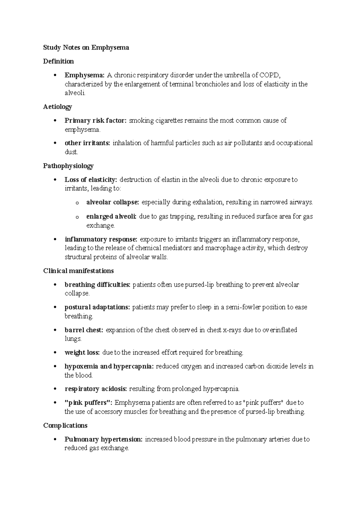 Study Notes on Emphysema - Study Notes on Emphysema Definition ...