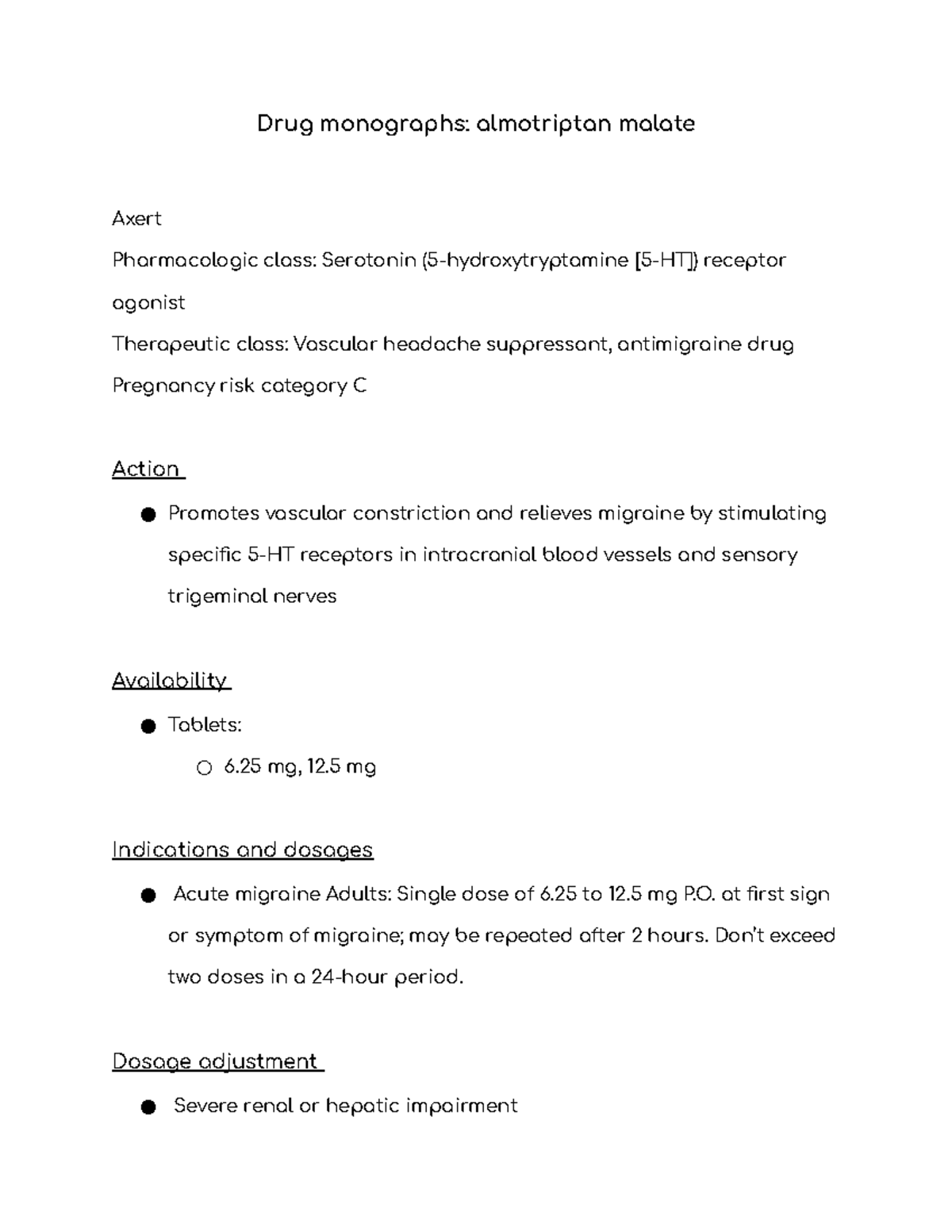 Drug monographs almotriptan malate - Drug monographs: almotriptan ...