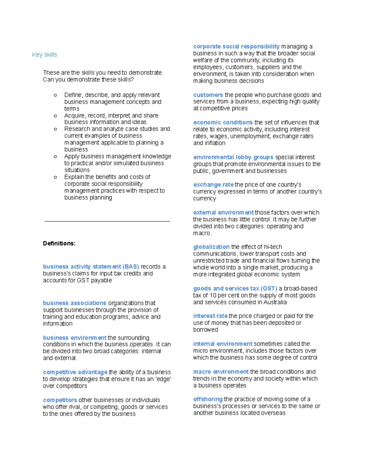 Chapter 2 - okay so basically - Key skills These are the skills you ...