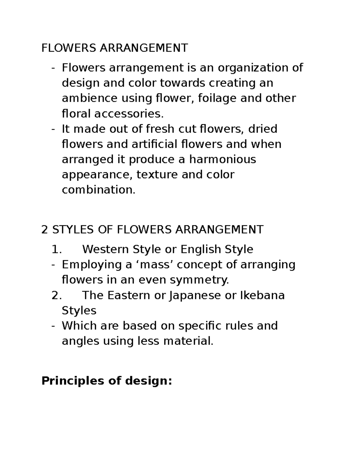 Document (7) - Homework - FLOWERS ARRANGEMENT Flowers arrangement is an ...