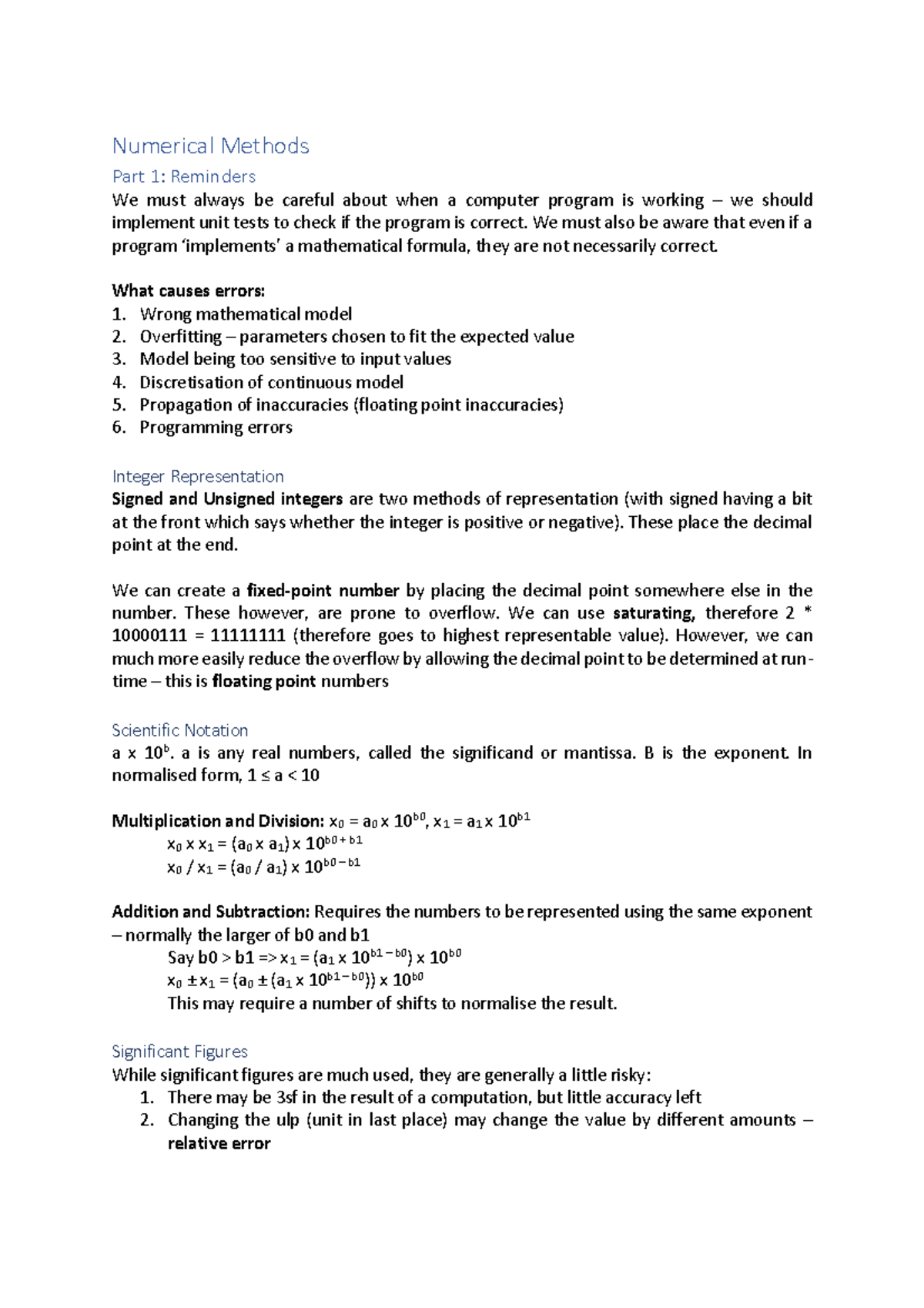 Numerical Methods - computer science engineering - Studocu