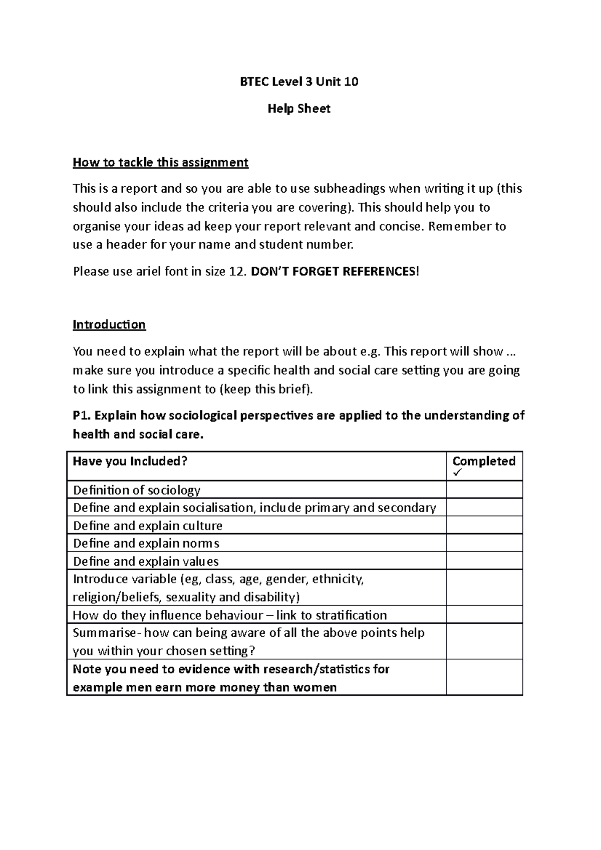 Unit 10 Help Sheet - very good - BTEC Level 3 Unit 10 Help Sheet How to ...