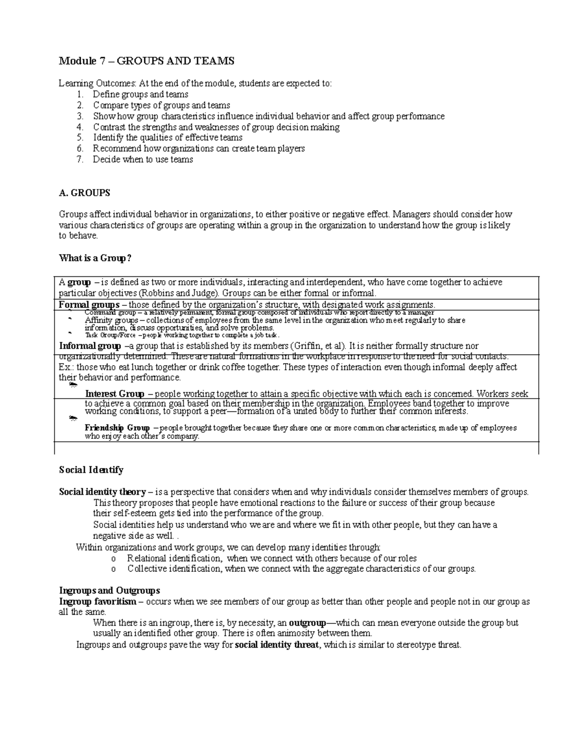 Bme 2102-m7 r2 - Notes - Module 7 – GROUPS AND TEAMS Learning Outcomes ...