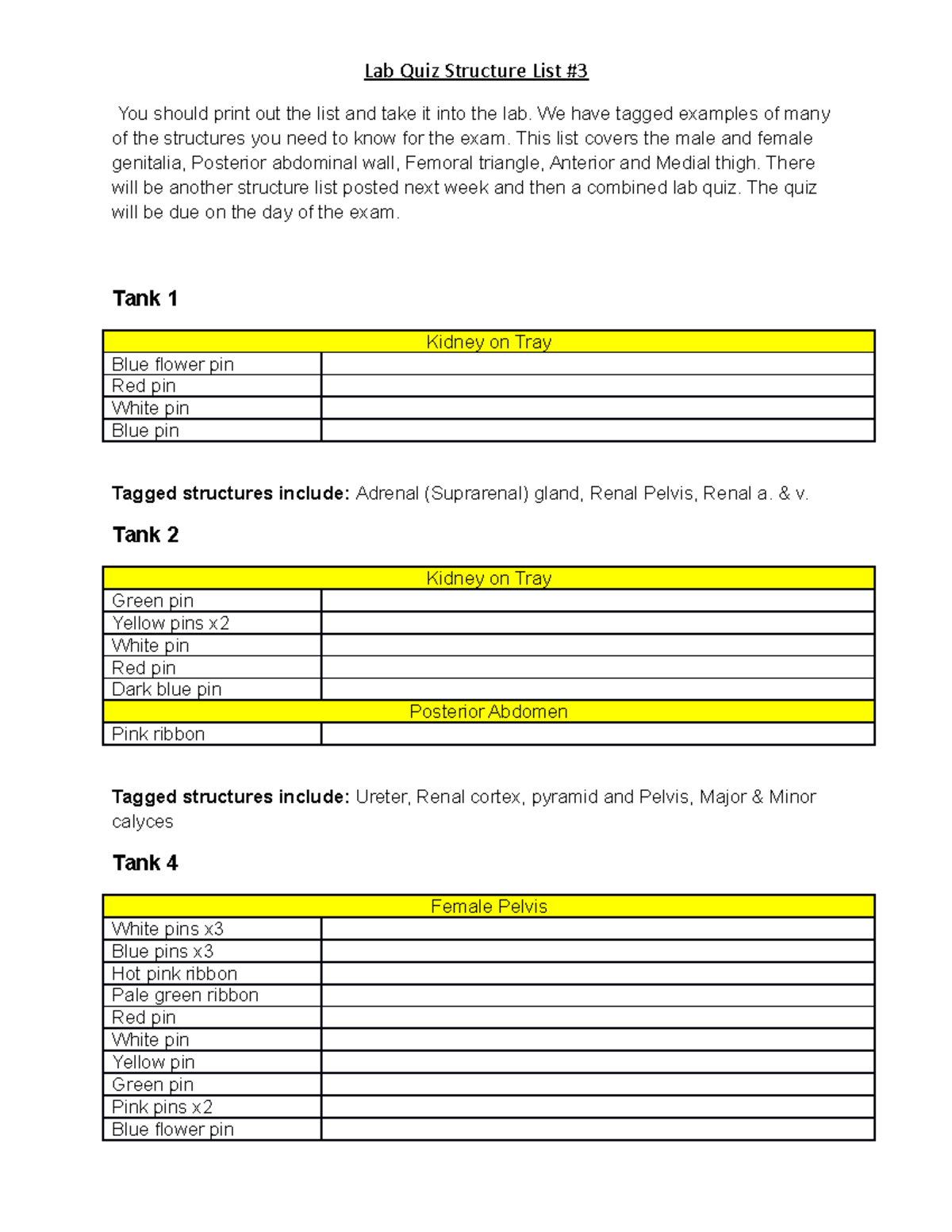 Lab quiz 3 list A - Lab notes - Lab Quiz Structure List You should ...