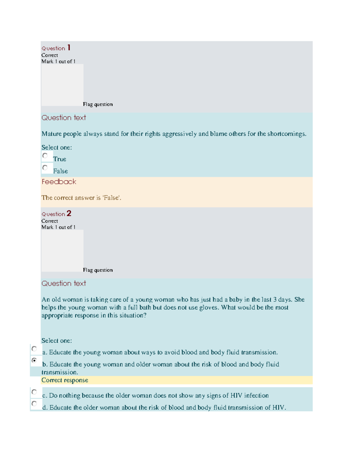 Bns 219 hiv and aids - Question 1 Correct Mark 1 out of 1 Flag question ...
