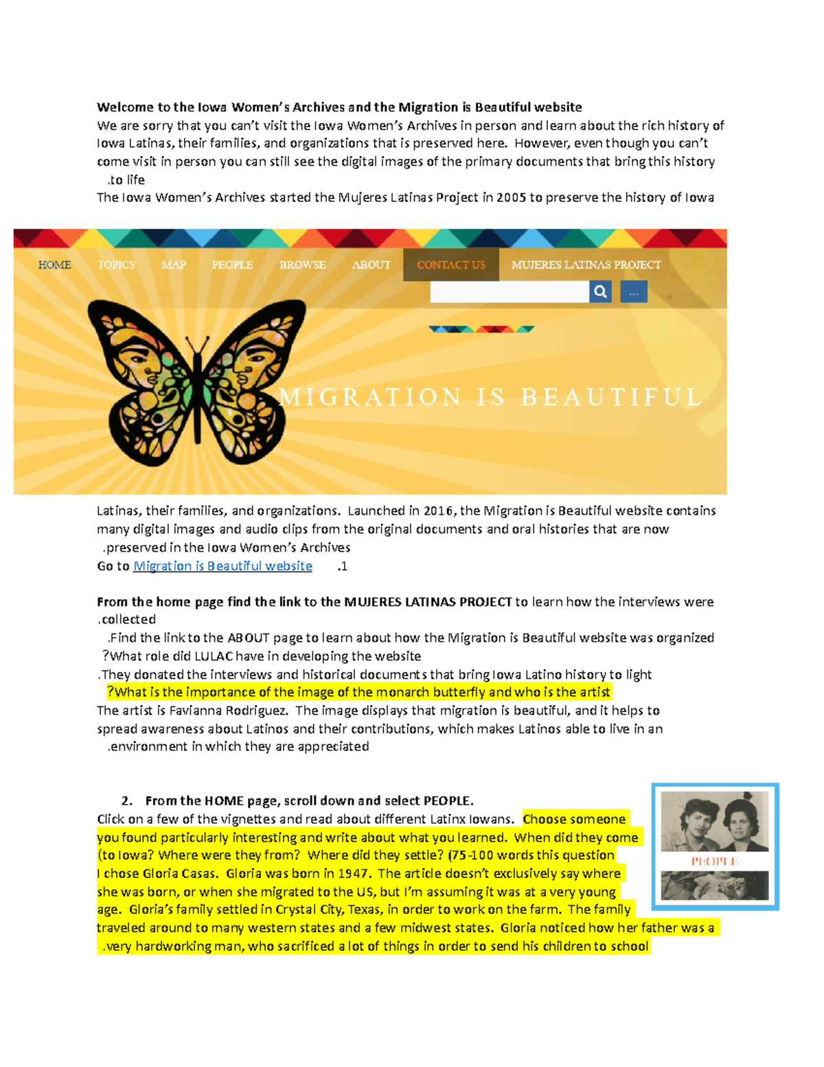 Migration Is Beautiful Worksheet - Welcome to the Iowa Women’s Archives ...