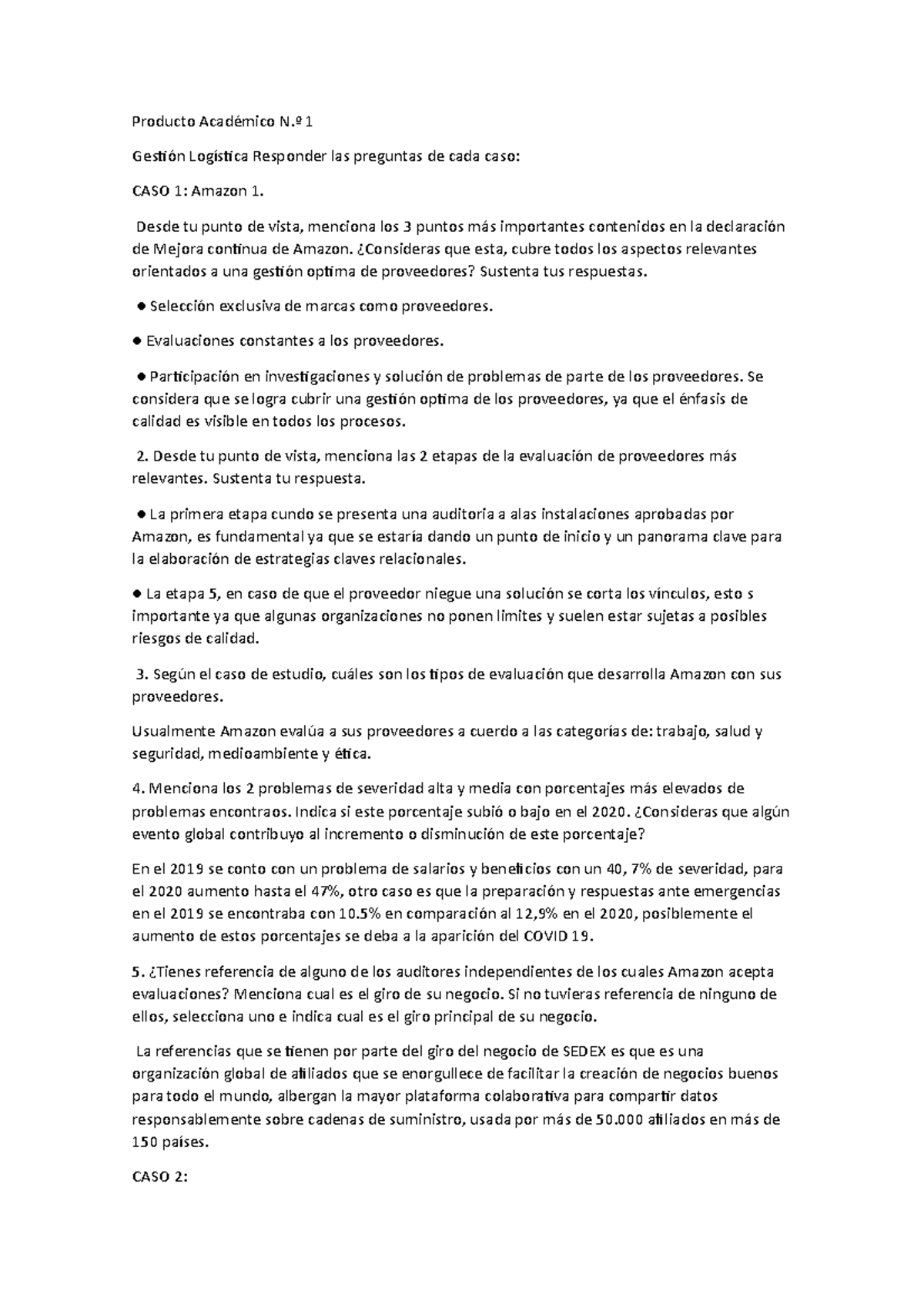 PA N¬01- Gestion Logistica - Blas Lescano - Producto Académico N.º 1 Gestión Logística Responder ...