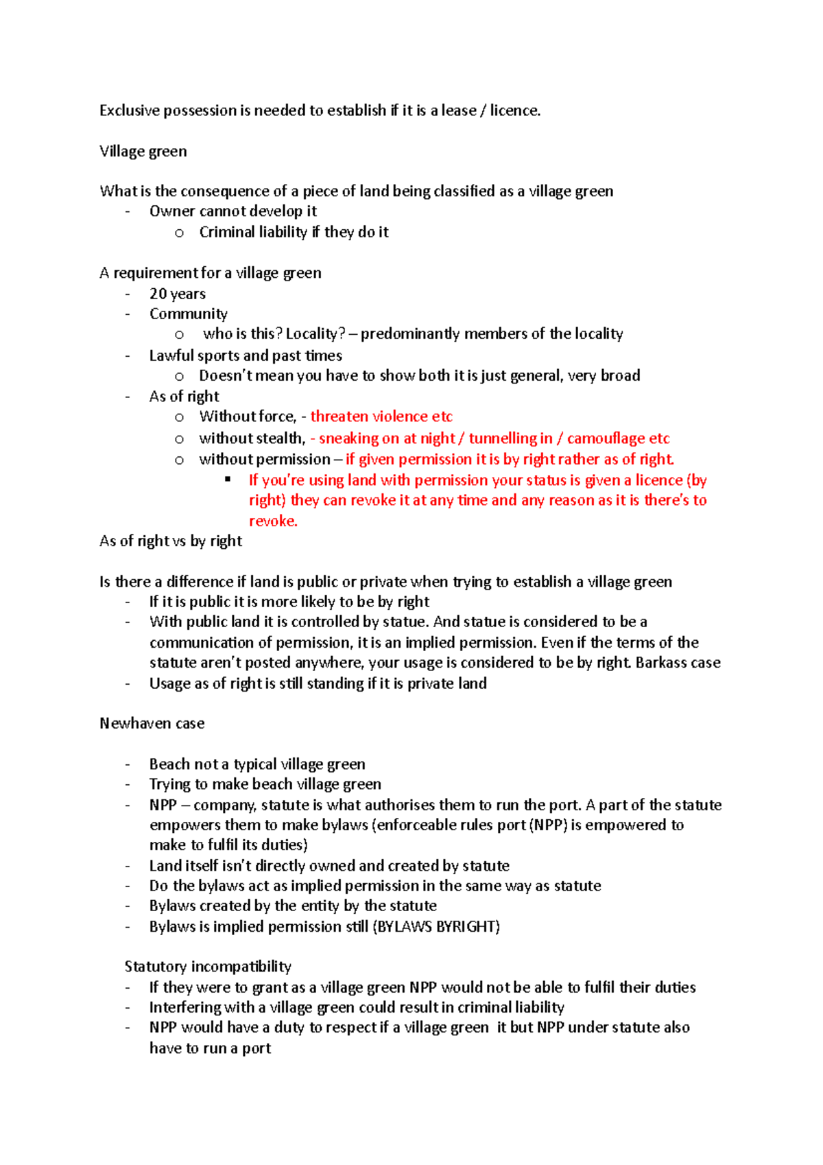 Property seminar week 18 - Exclusive possession is needed to establish ...