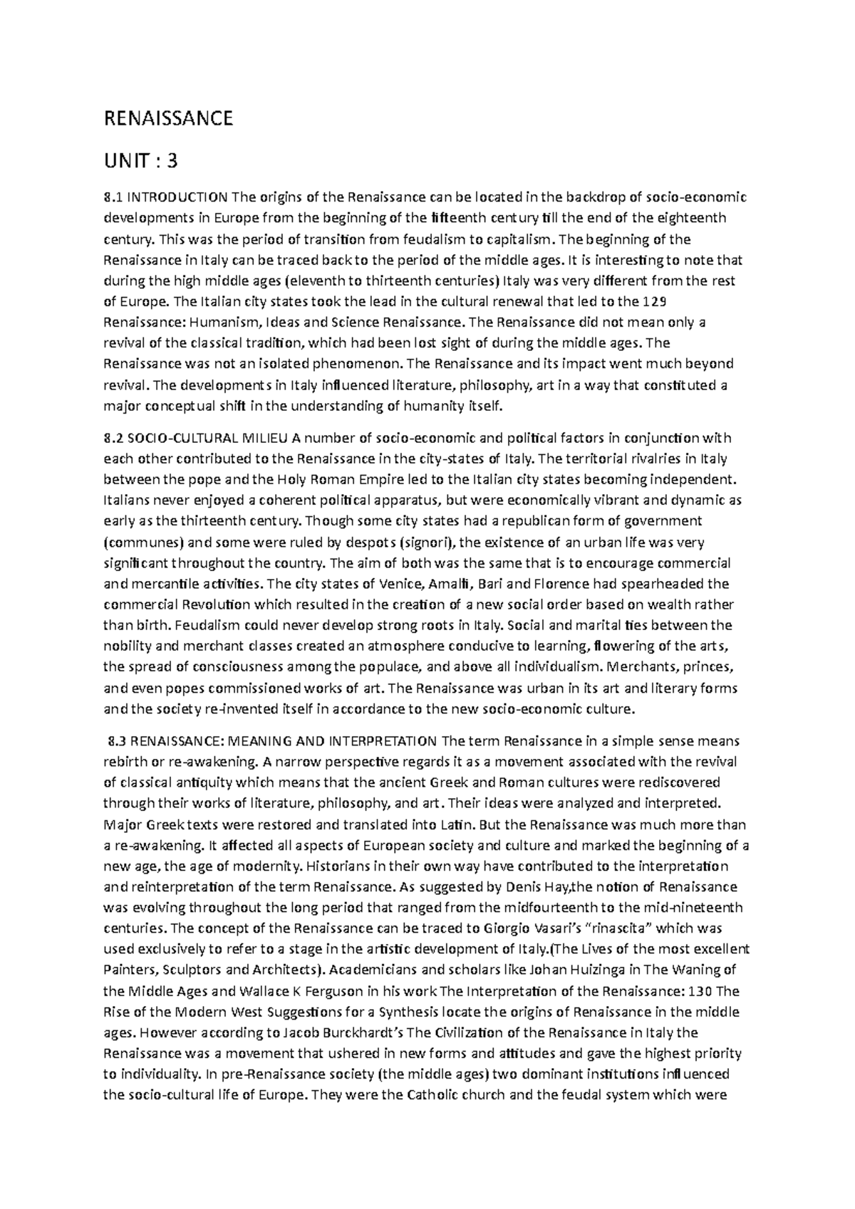 Renaissance - rise of modern west - RENAISSANCE UNIT : 3 8 INTRODUCTION ...