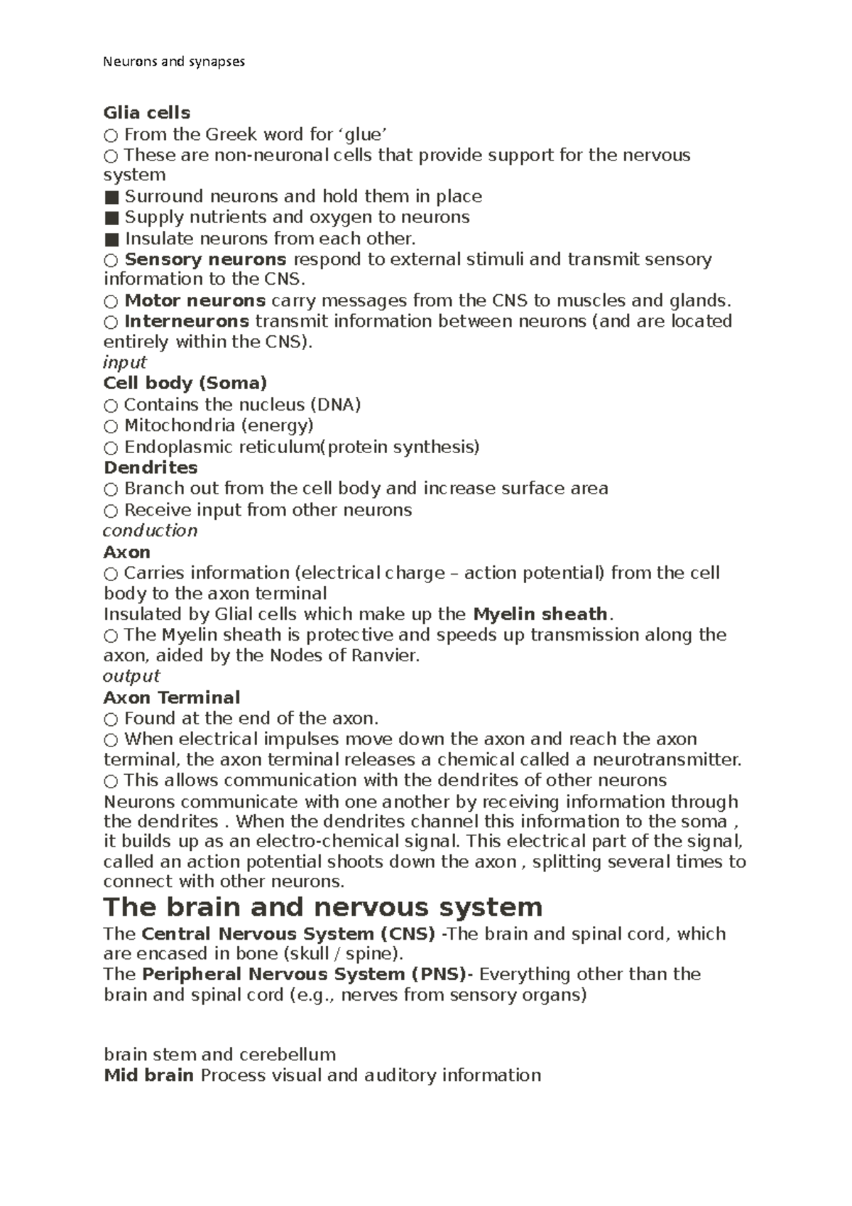 Neurons and synapses - scientific concepts and theorists - Neurons and synapses Glia cells From ...