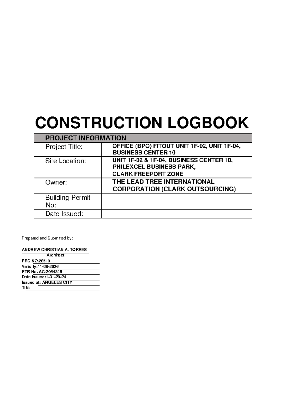 Construction Logbook BC 10 - CONSTRUCTION LOGBOOK PROJECT INFORMATION ...