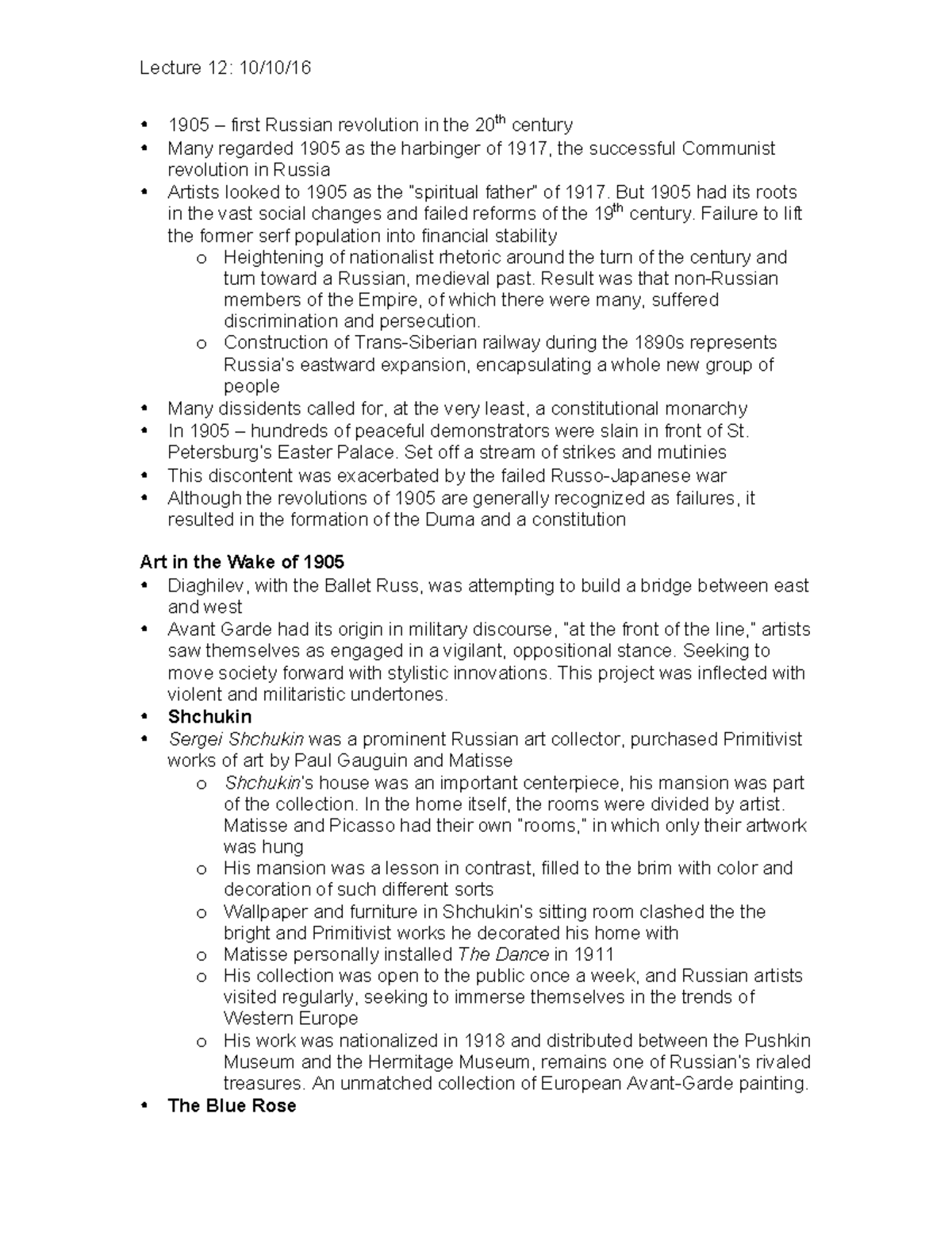 Lecture 12 - notes - 1905 – first Russian revolution in the 20th ...